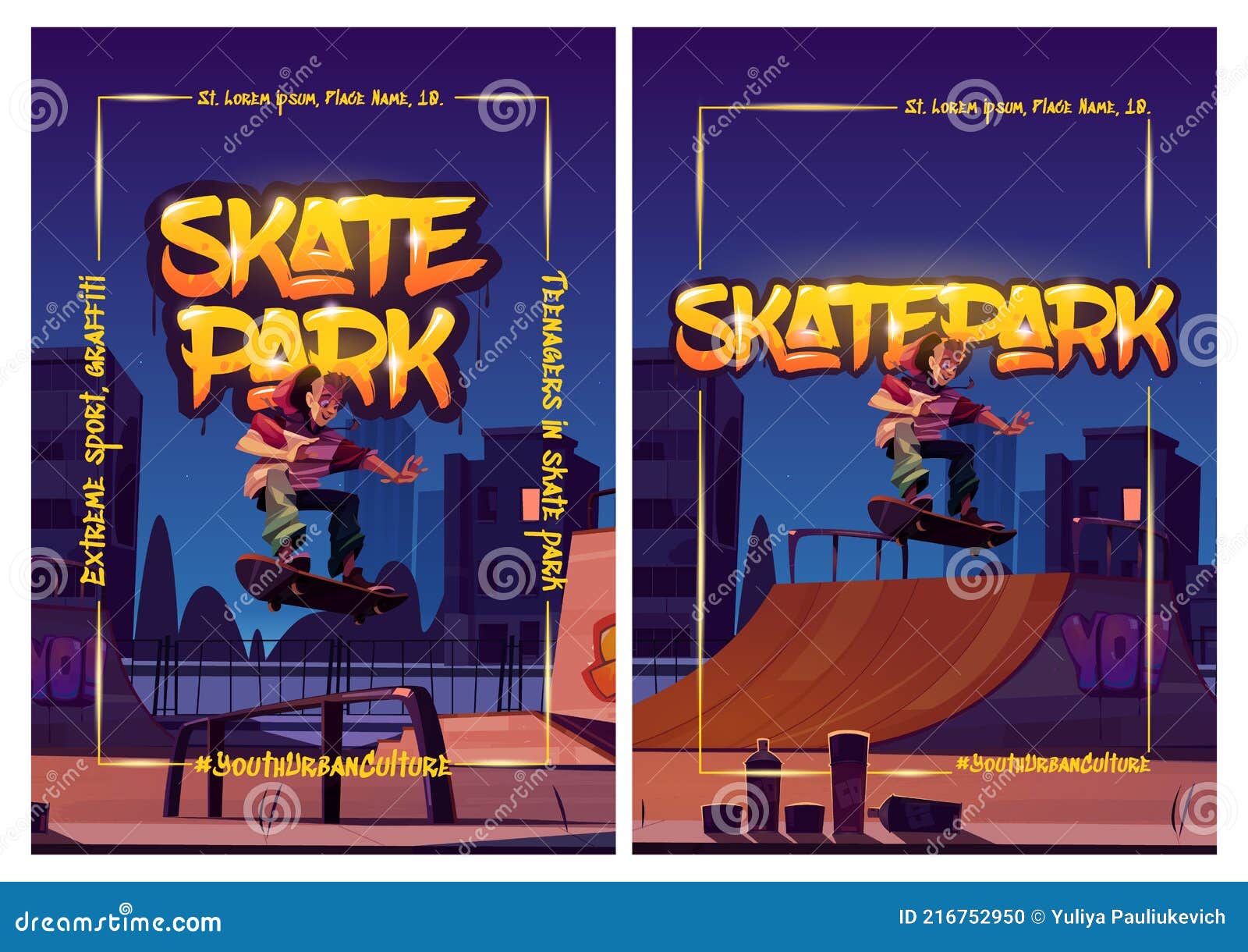 Night Skate Park Or Rollerdrome For Skateboard Cartoon Vector