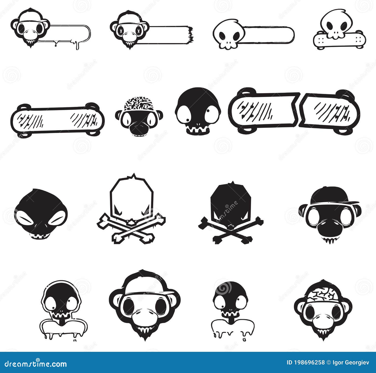 Skate Outline Set. Set of Skateboard Labels and Elements. Vector Skate ...