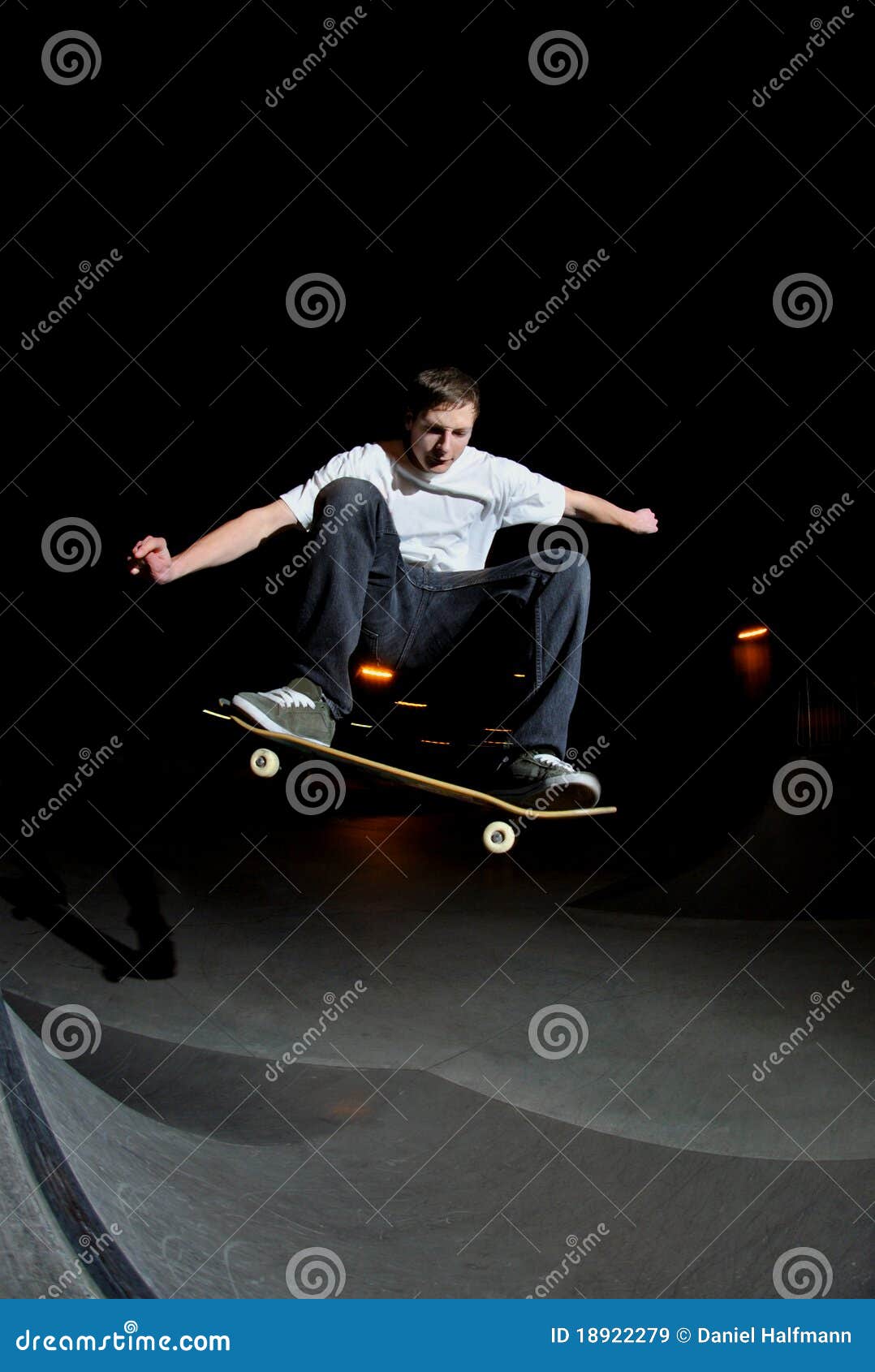 Skateboard action at night stock image. Image of park - 18922279