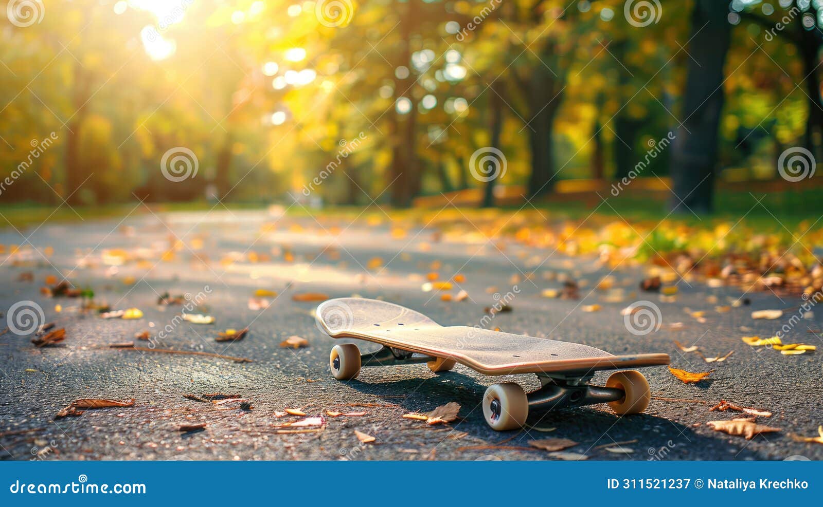 Skateboard on an Asphalt Path in the Park Stock Image - Image of ...
