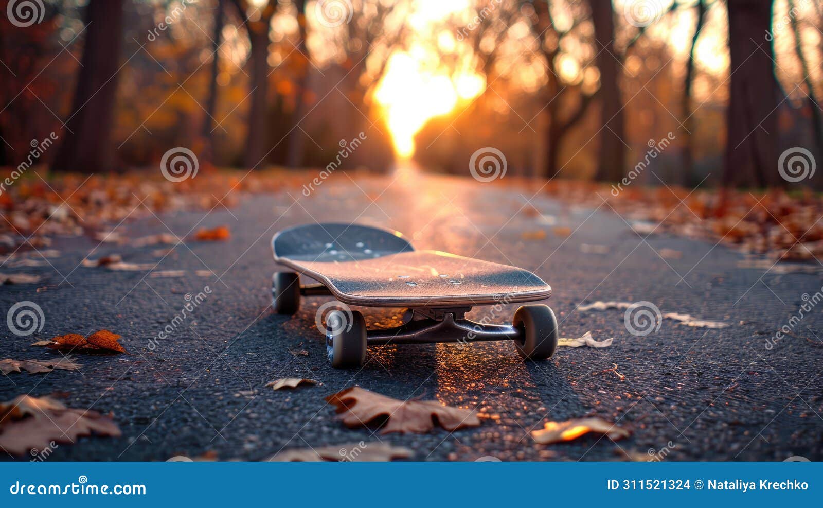 Skateboard on an Asphalt Path in the Park Stock Photo - Image of ...