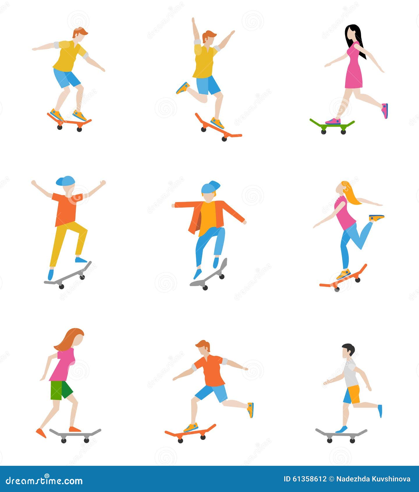 Skateboard characters set stock vector. Illustration of hipster - 61358612