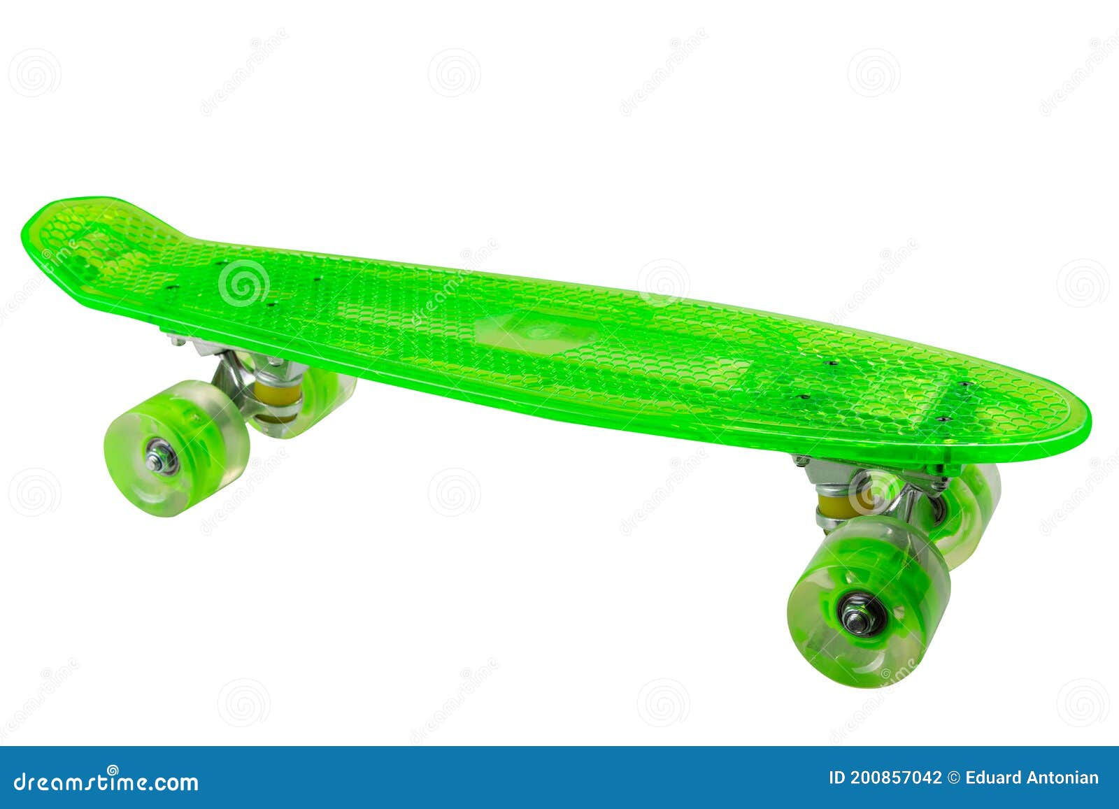 Skateboard with Green Plastic Board and Green Wheels, on White ...