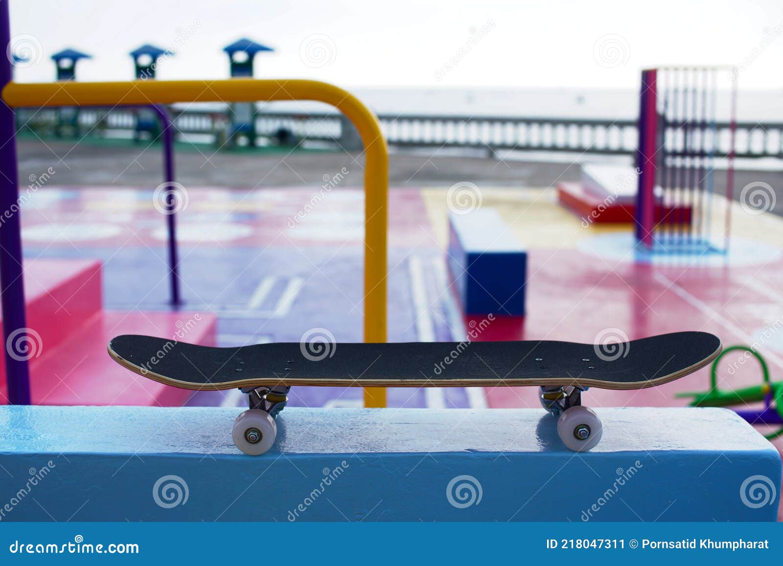 Skateboard on Playground and Exercise in the Background Stock Image ...
