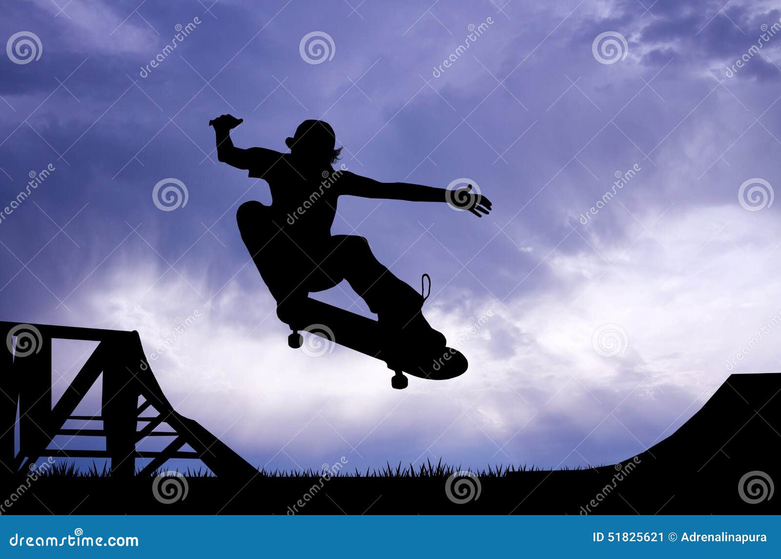 Skateboard Silhouette. Skateboarder In Skate Park, Royalty-Free Cartoon ...