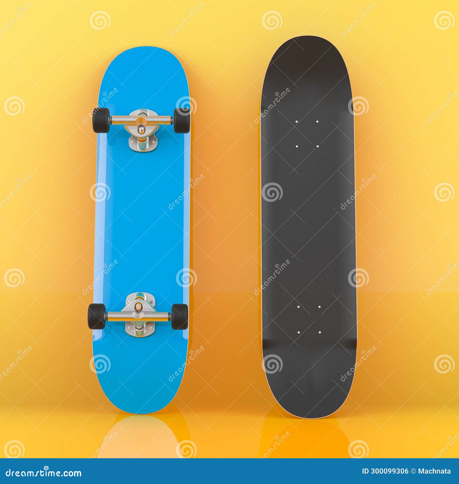 Skateboard Top and Bottom View on Orange Backdrop, 3D Rendering Stock ...