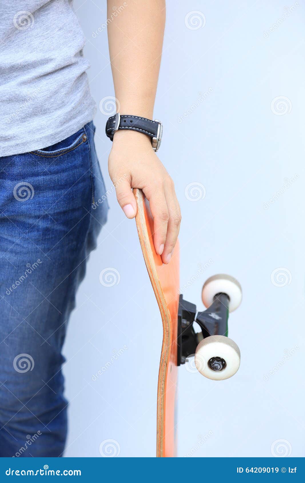 Skateboarder lean on wall stock image. Image of skateboard - 64209019