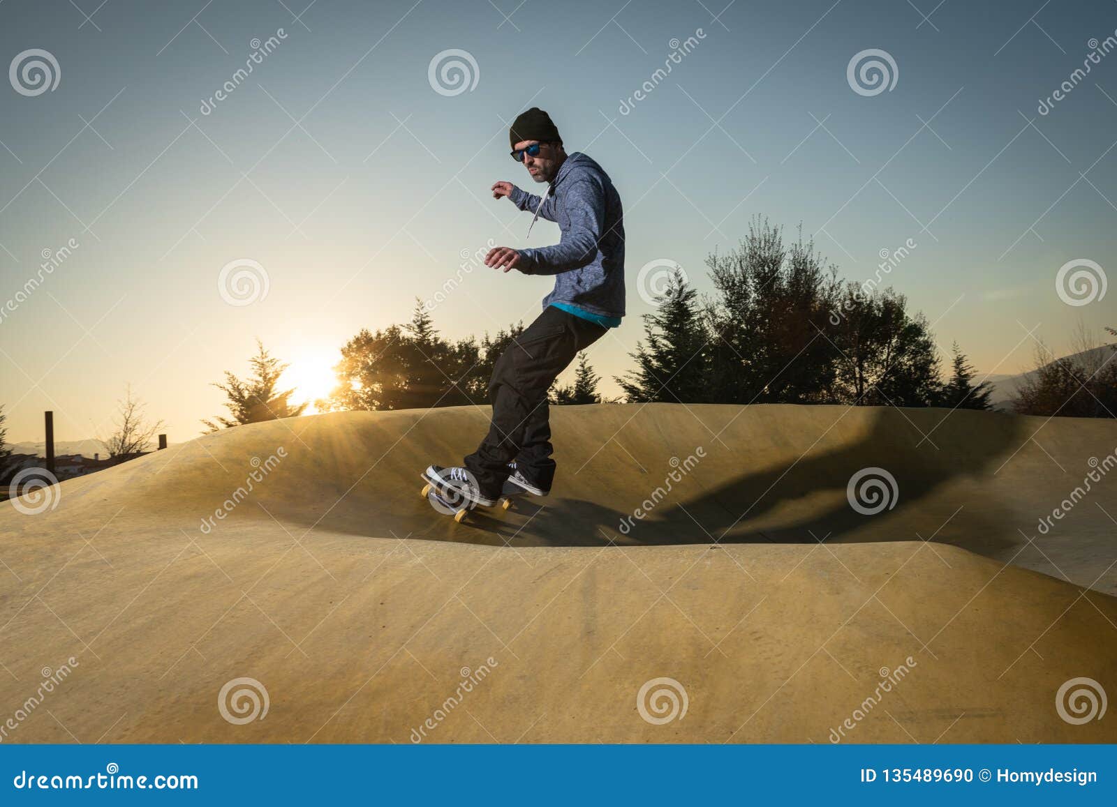 Skateboarder on a Pump Track Park Stock Photo - Image of park ...