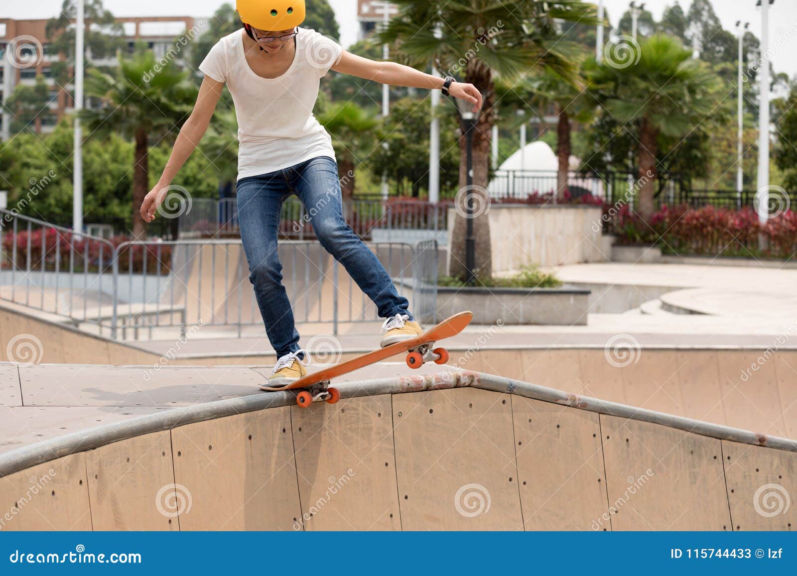 Skateboarder on Skatepark Ramp Stock Image - Image of focus, female ...
