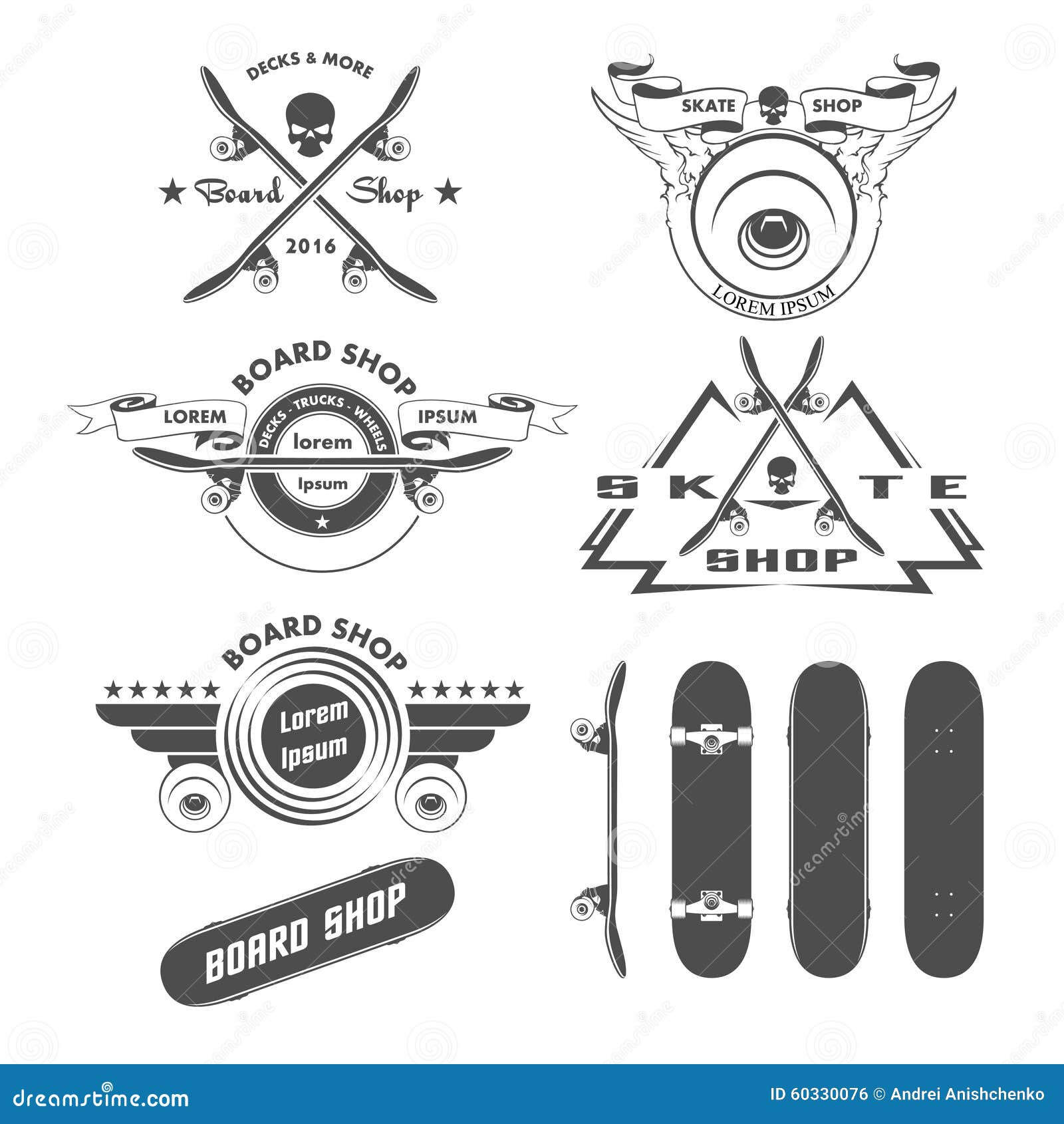 Set Of Skateboarding Labels Logo. Skater Dinosaur Tyrannosaur Rex Rides ...