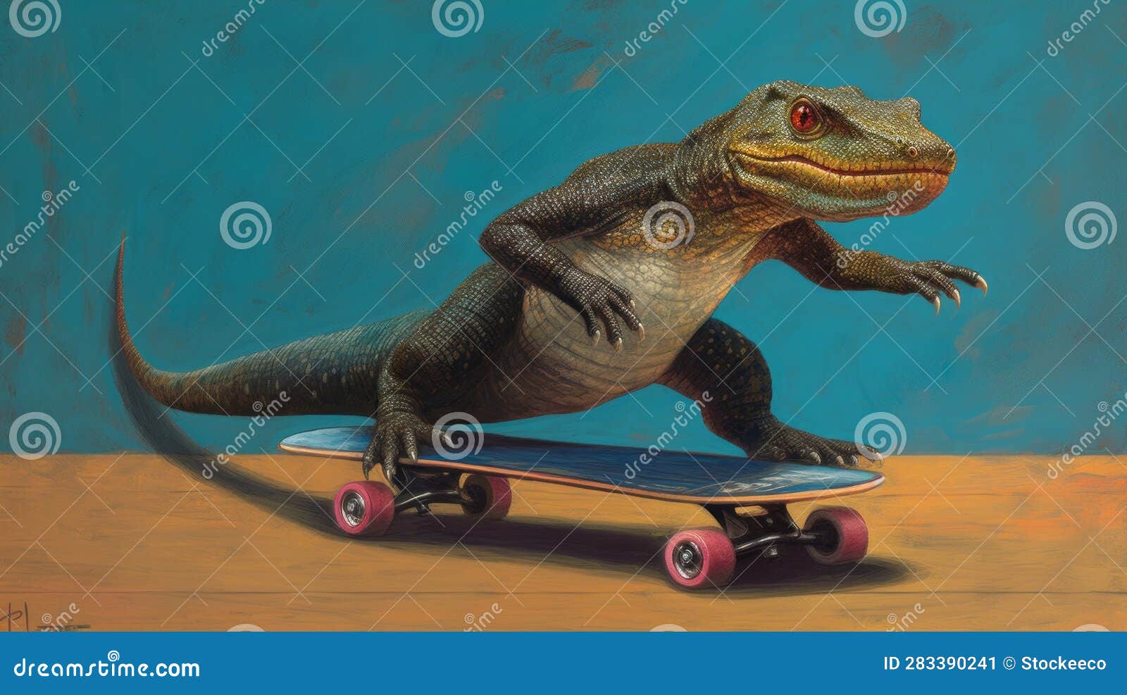 Skateboarding Lizard: a Figurative Realism Painting Stock Illustration ... Skateboarding Lizard: a Figurative Realism Painting Stock Illustration ...
