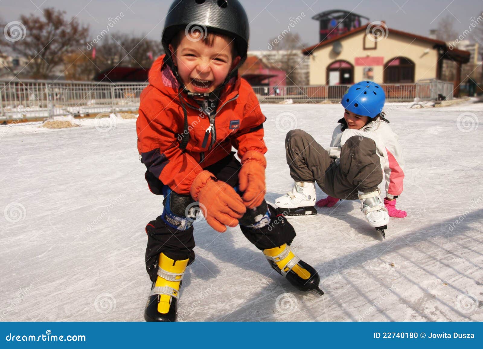 Skating Children Fun on Snow Stock Photo - Image of excitement, leisure ...