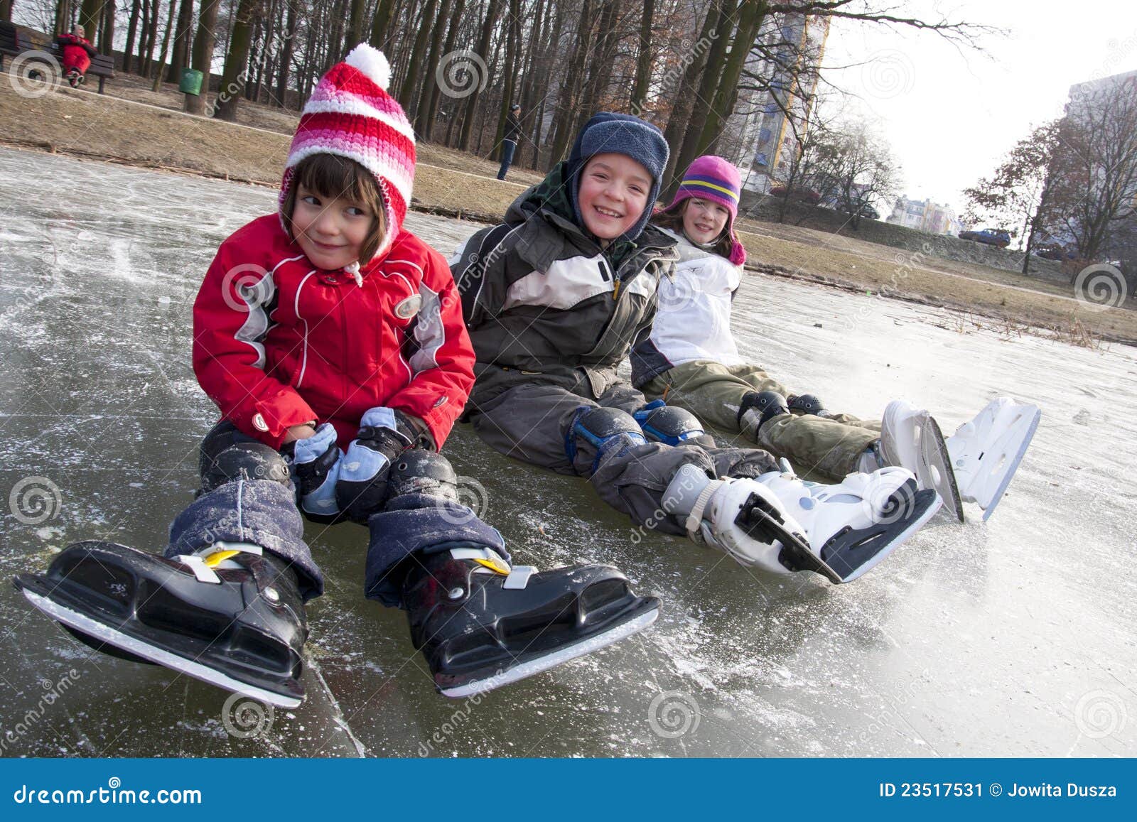 Skating Children Fun on Snow Stock Image - Image of girl, siblings ...