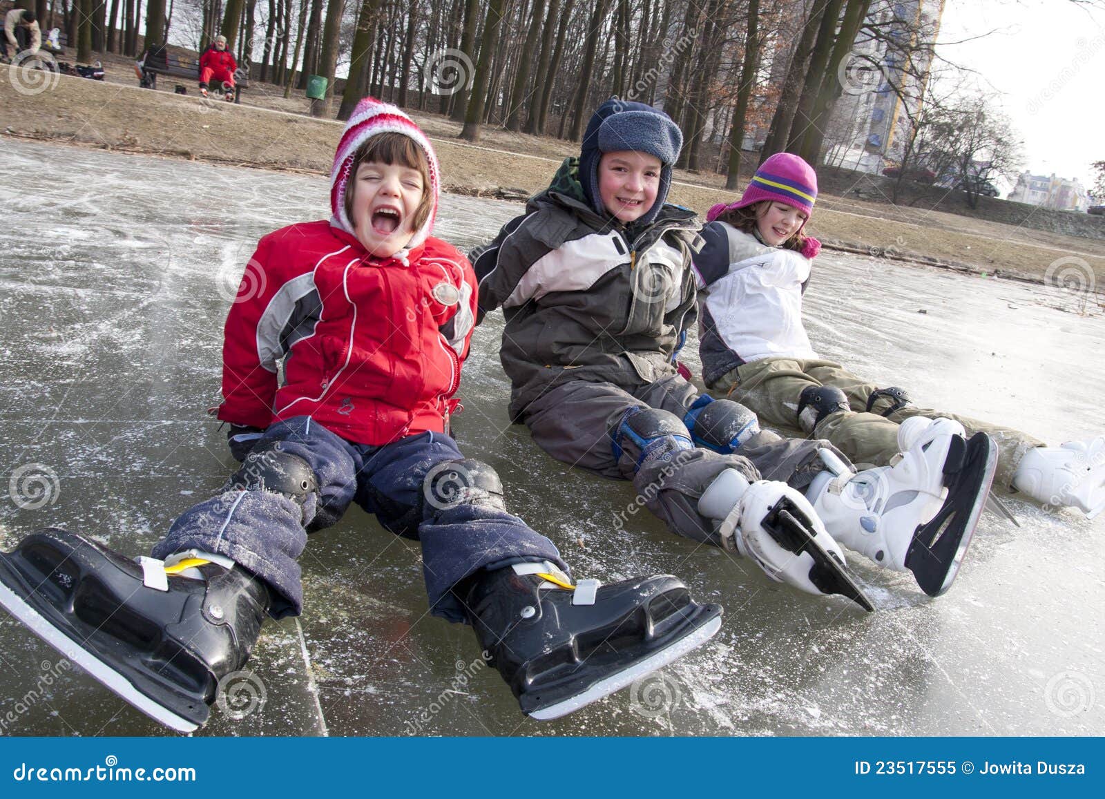 Skating Children Fun on Snow Stock Image - Image of girl, children ...
