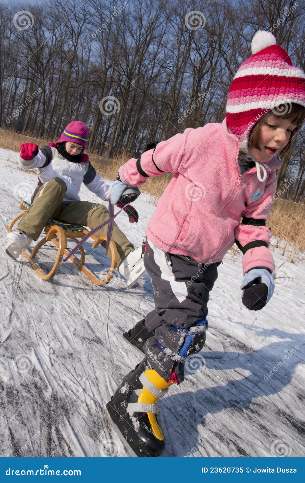 Skating Children Fun on Snow Stock Image - Image of children, girl ...