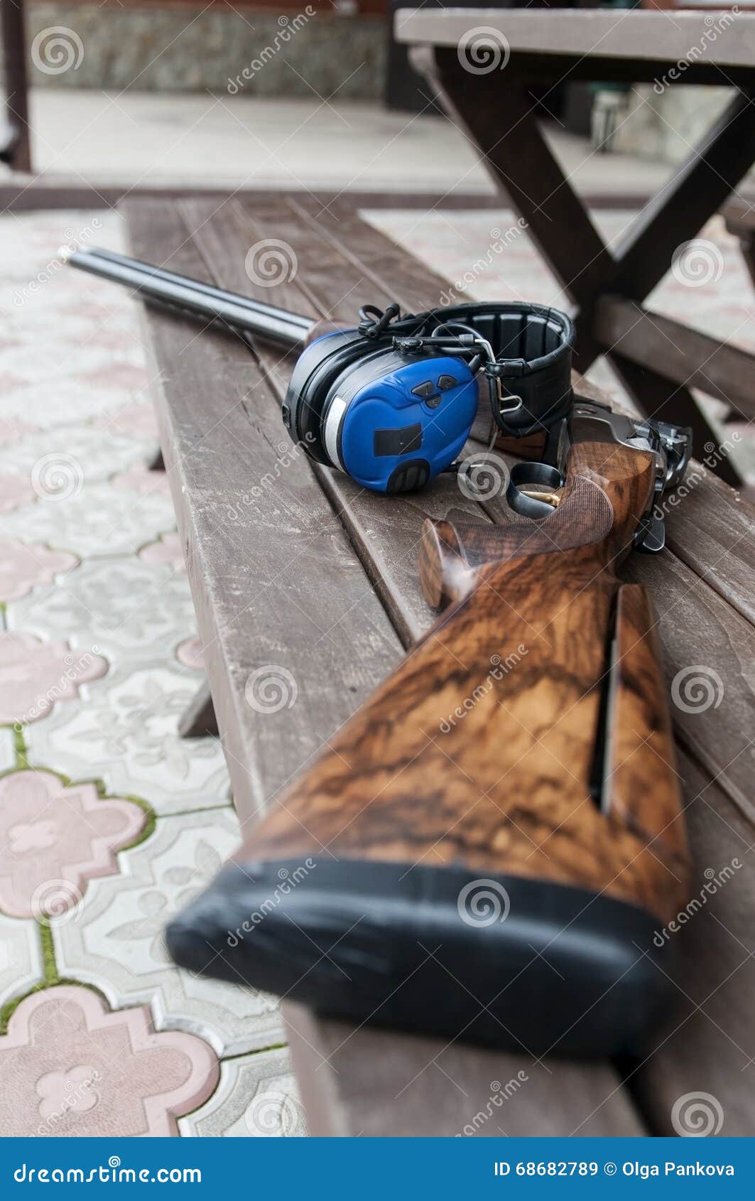 Skeet Shooting. Hunter Aiming Rifle In Forest. Hunter With Shotgun Gun ...
