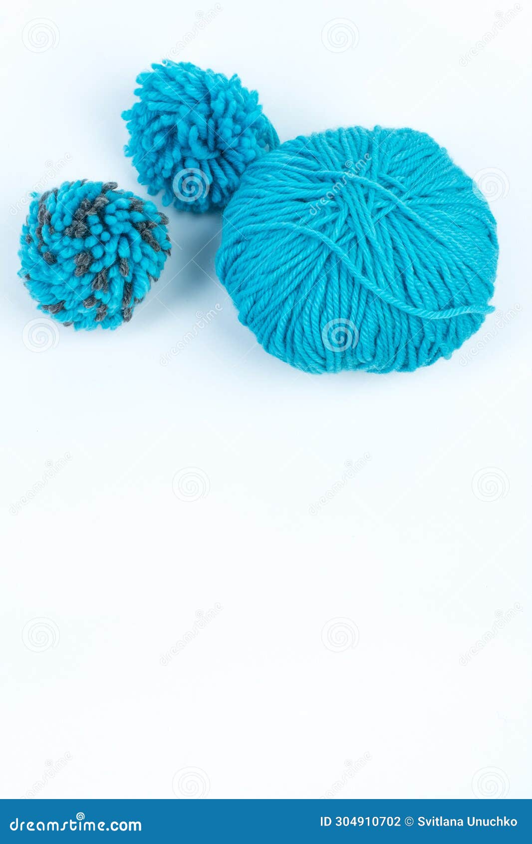 Skein of Blue Threads for Knitting on a White Background. Pompon Stock ...