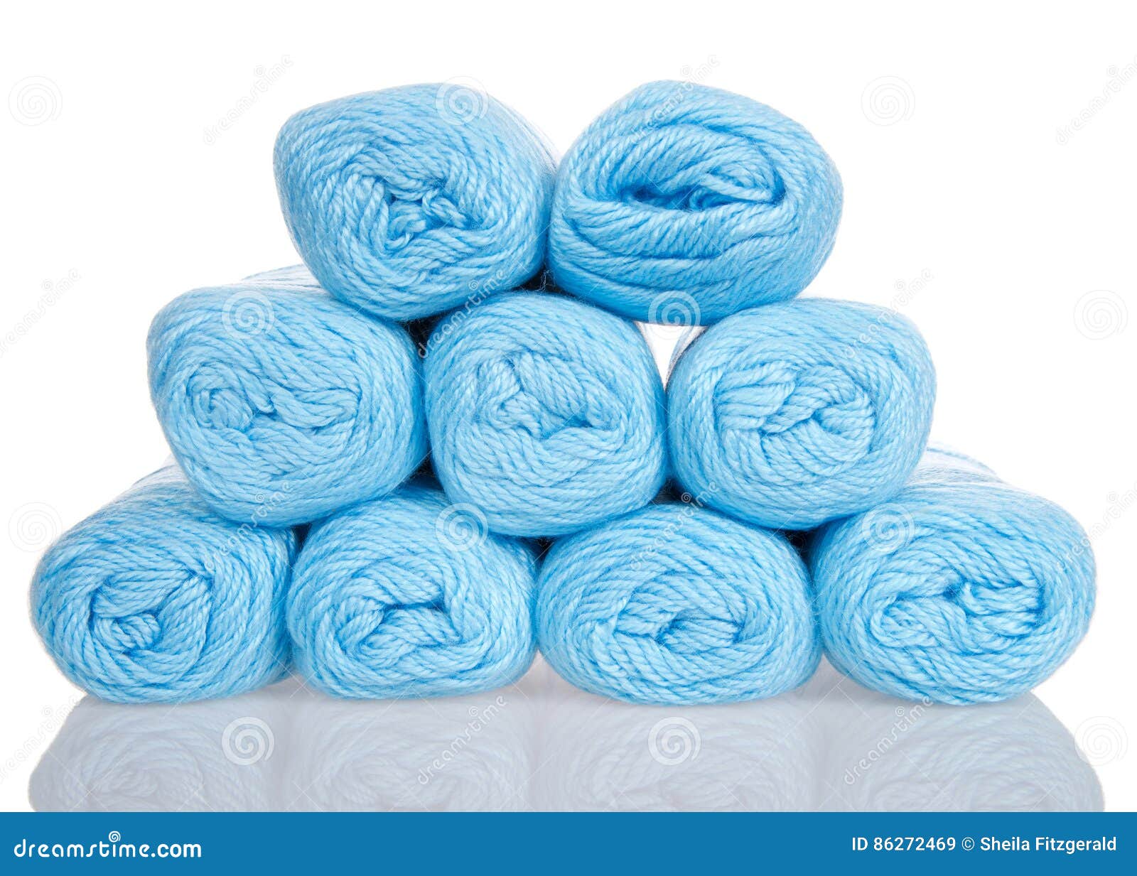 Skeins of Powder Blue Yarn Stacked Partial Pyramid Shape Isolated on ...