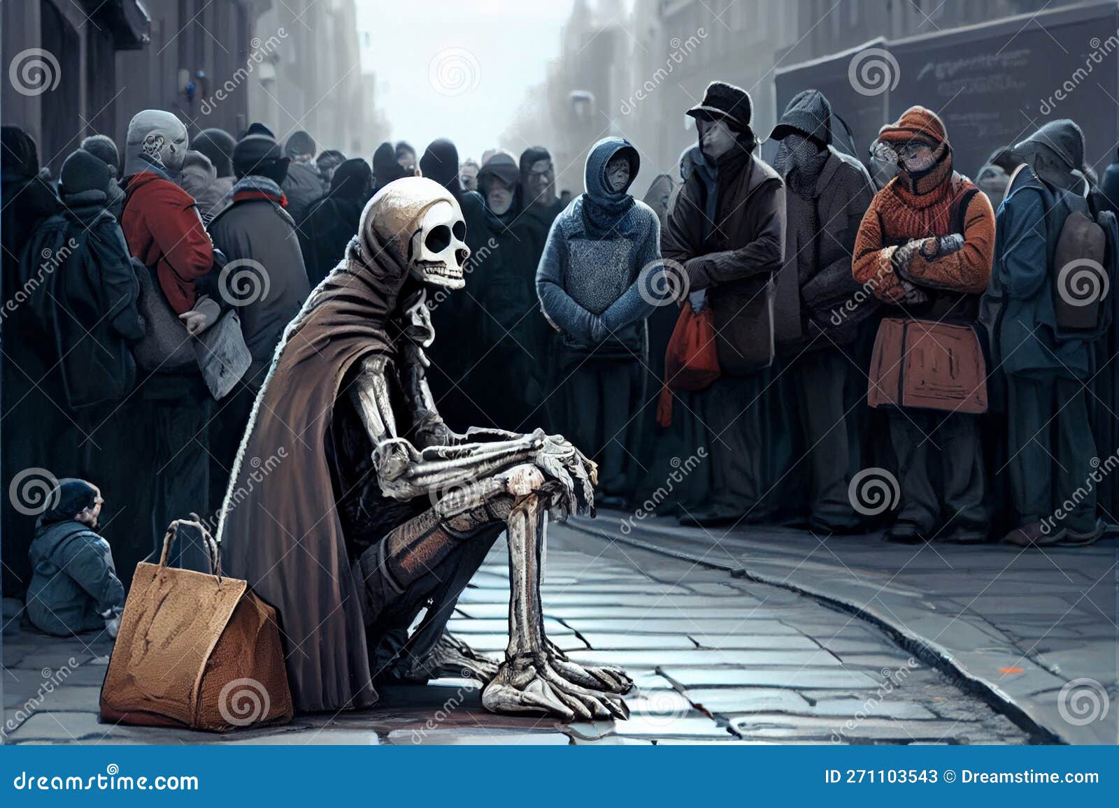 Skeletal Beggar Asking Alms in a Crowded Crowd. AI Generated Stock ...
