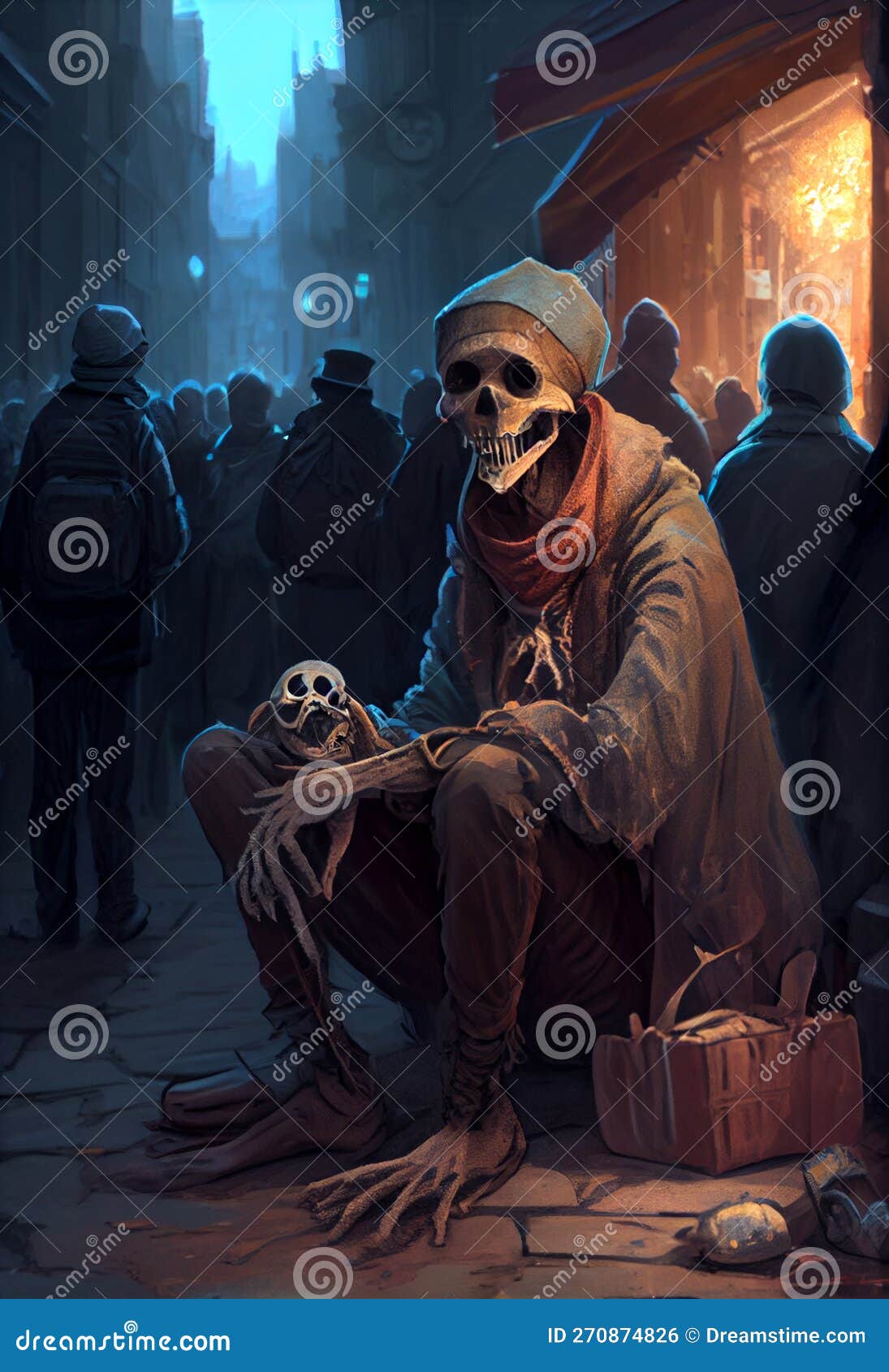 Skeletal Beggar Asking Alms in a Crowded Crowd. AI Generated Stock ...