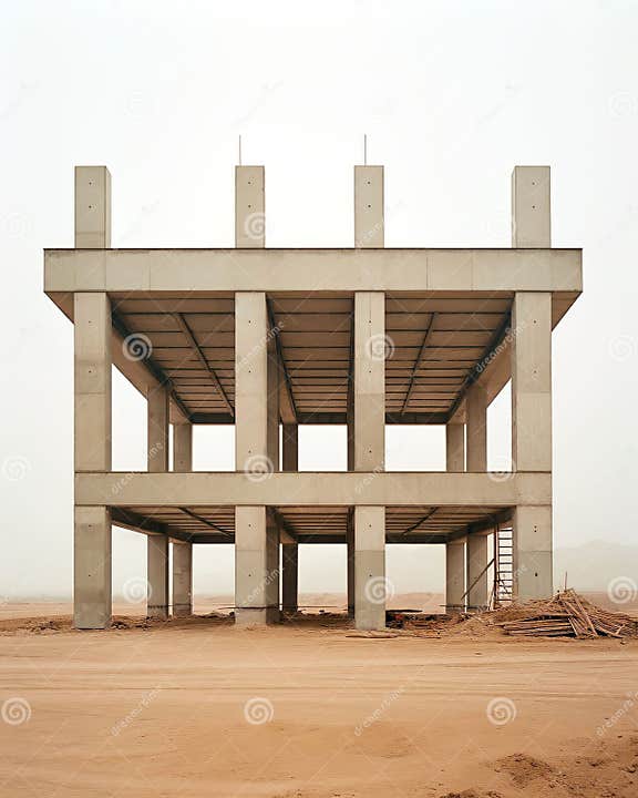 A Skeletal Concrete Structure Stands Incomplete in a Sandy Desert ...