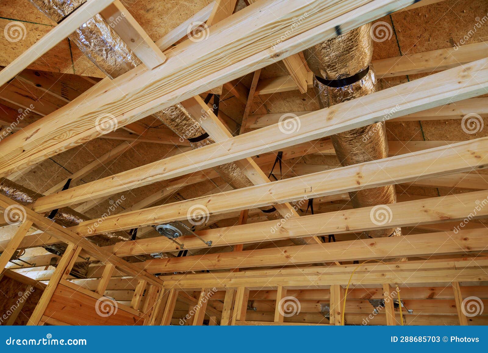 Skeletal Construction Interior of New House Under Wooden Framing ...