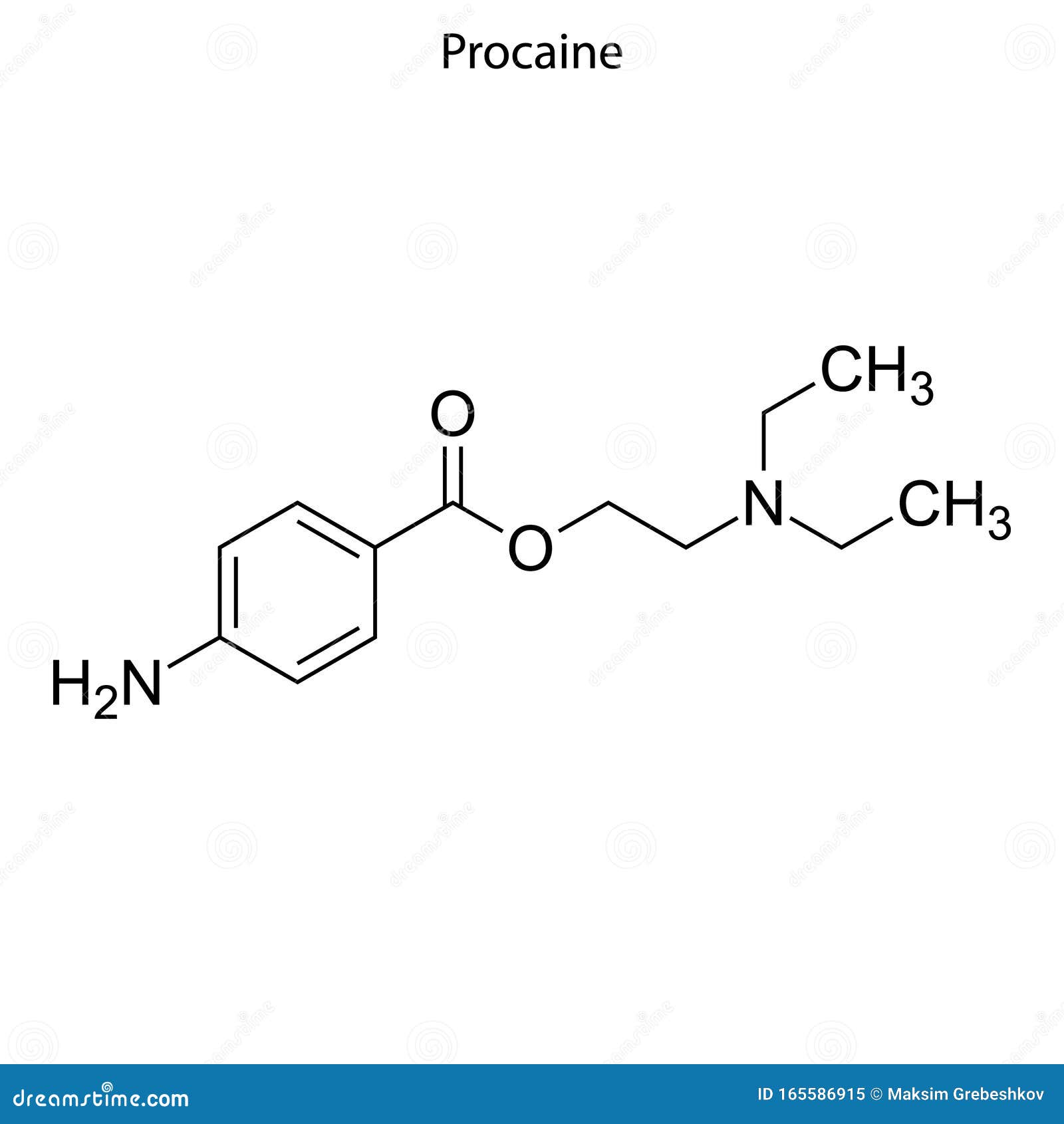 Procaine Molecule. Is A Local Anesthetic Drug. Structural Chemical ...