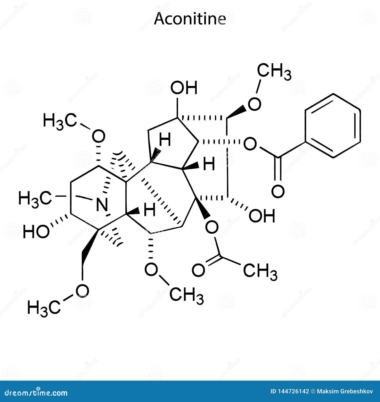 Aconitine Molecule. Toxin Present In Aconitum Plants (monkshood). 3D ...