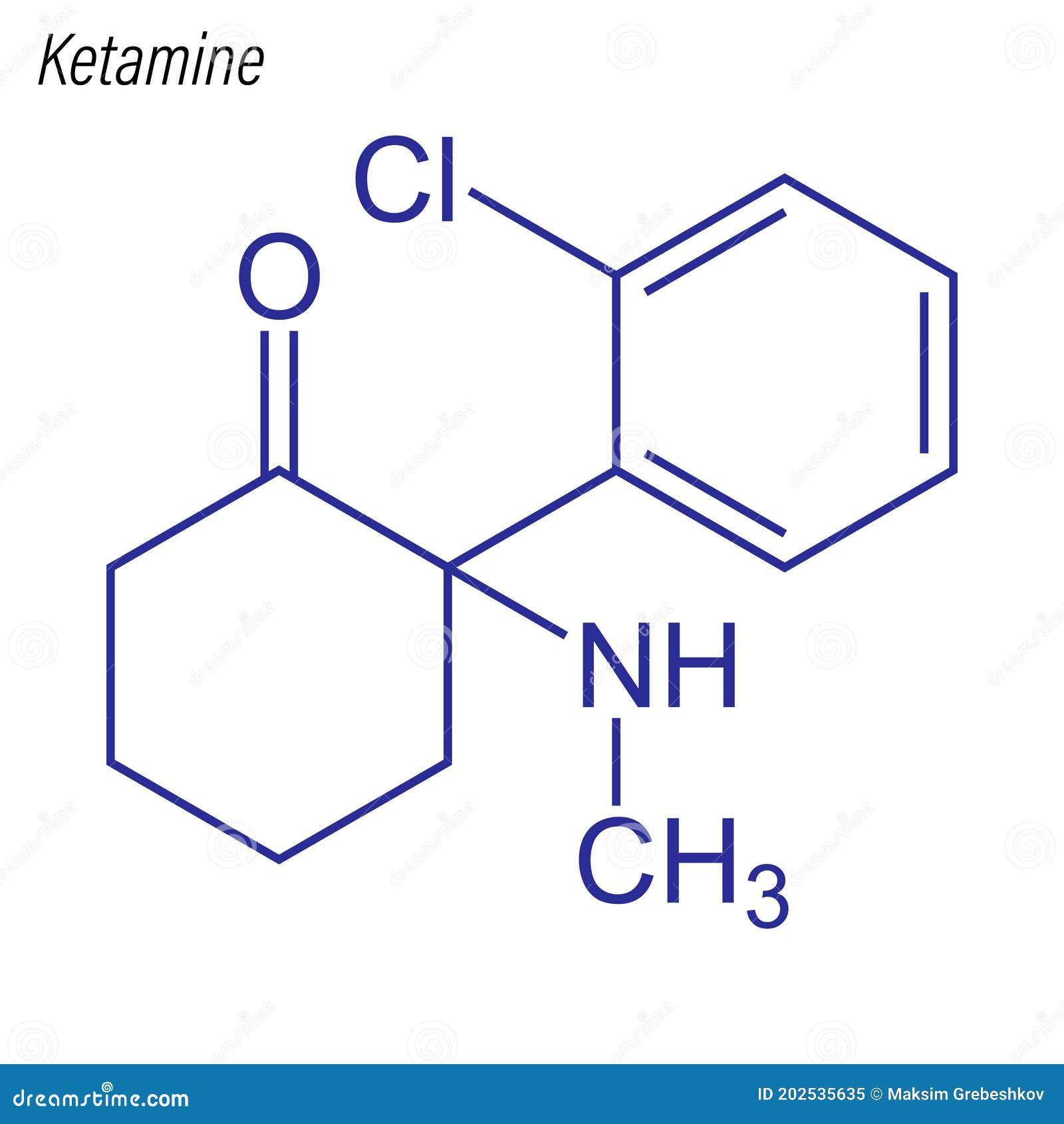 Vector Skeletal Formula of Ketamine. Drug Chemical Molecule Stock ...