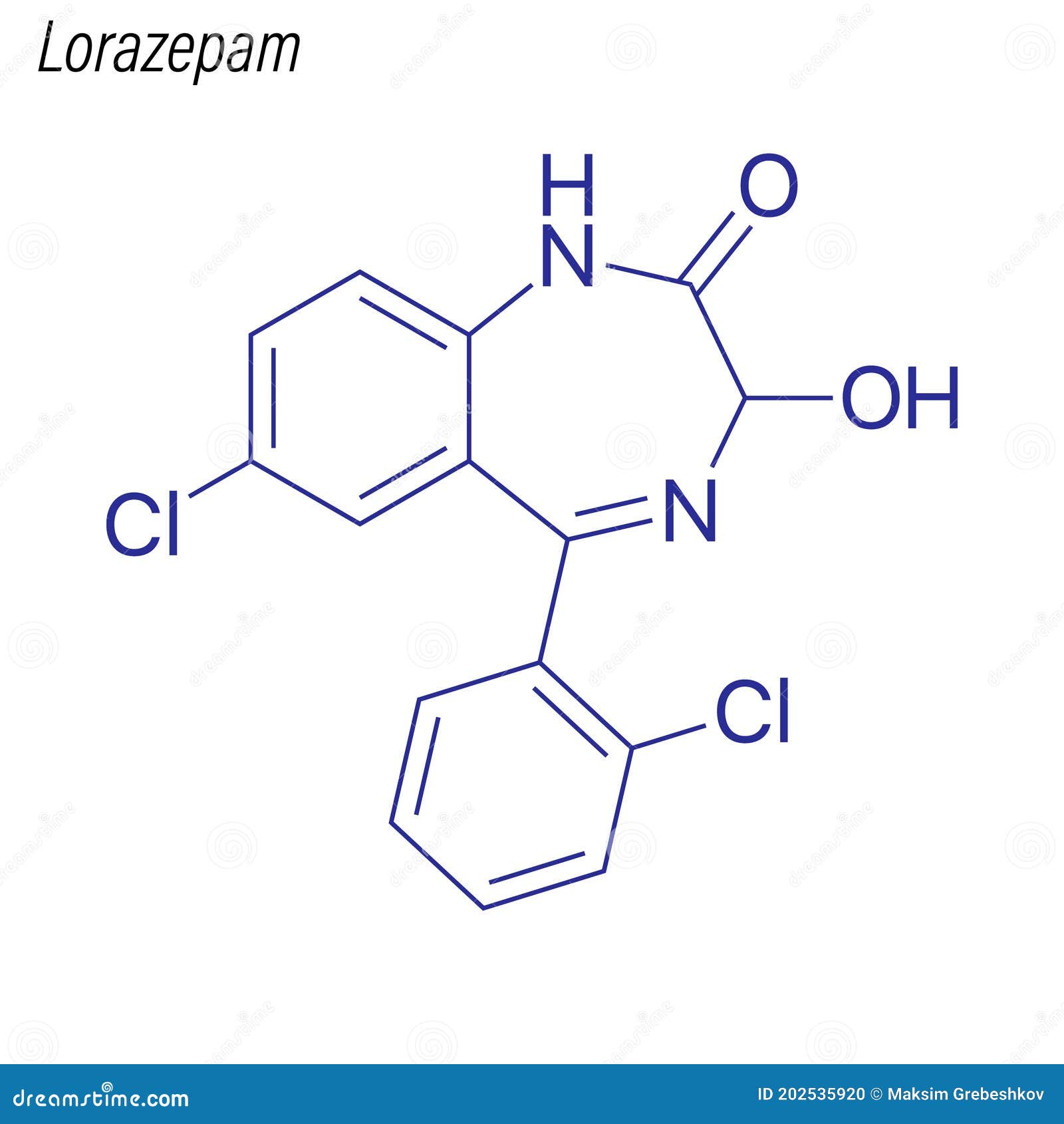 Lorazepam Molecule 3d Molecular Structure Ball And Stick Model Structural Chemical Formula