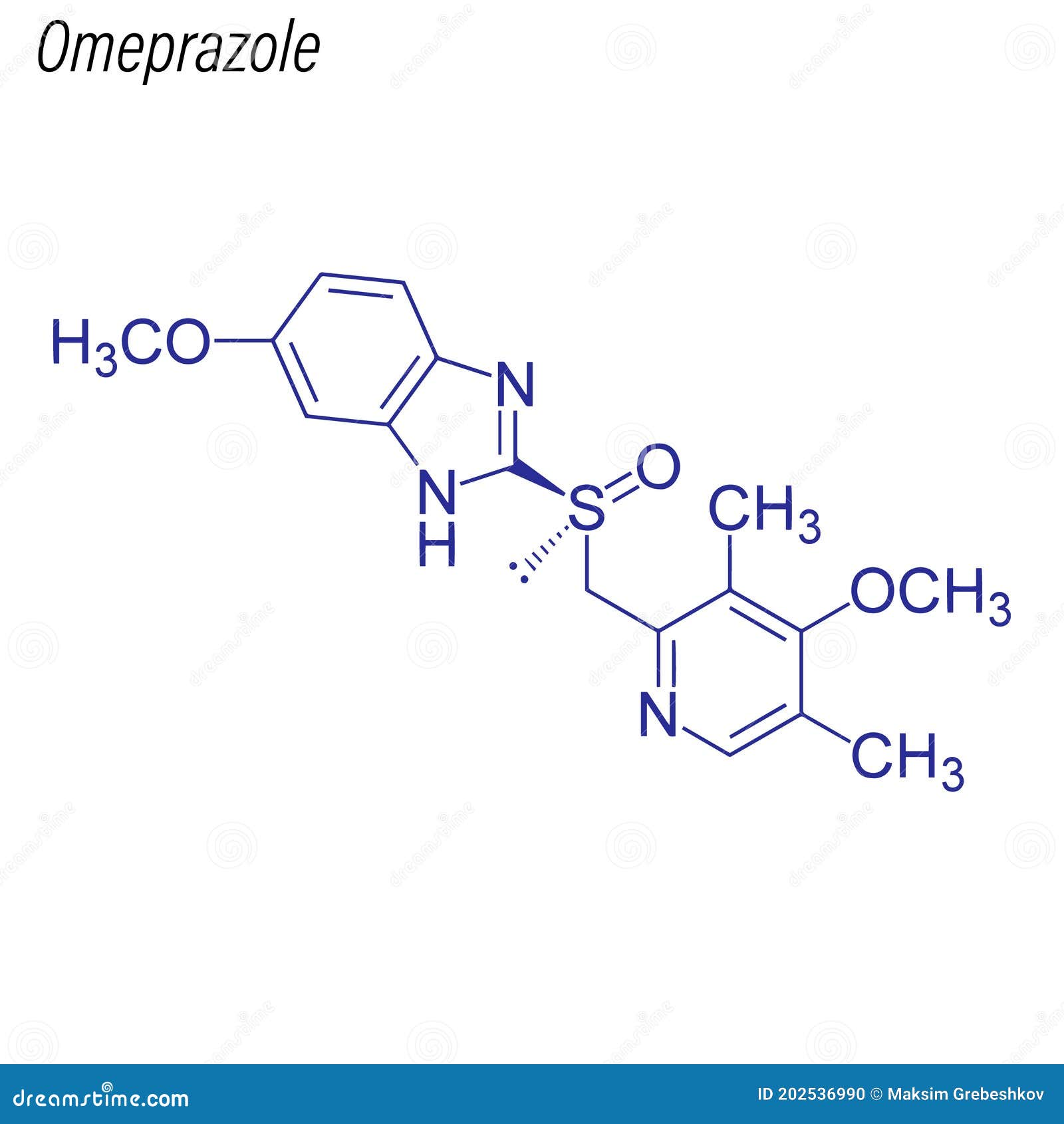Vector Skeletal Formula Of Omeprazole. Drug Chemical Molecule Stock ...