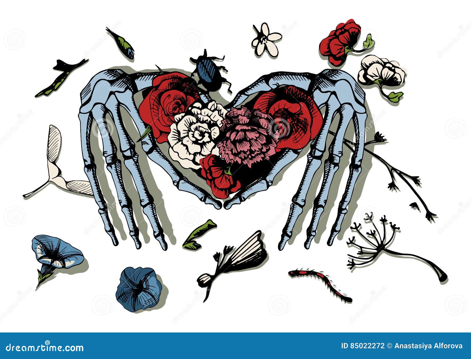 Skelethanden Die Hart Maken Vector Illustratie - Illustration of ...