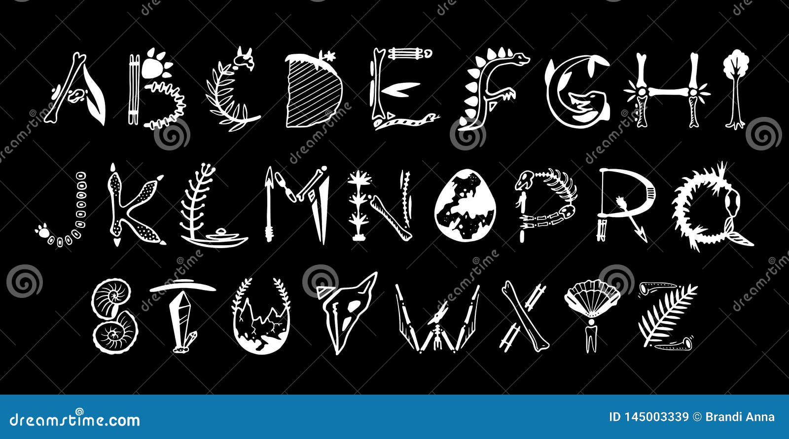 Hand Drawn Art Font. Cute Paleontology Letters Stock Illustration ...