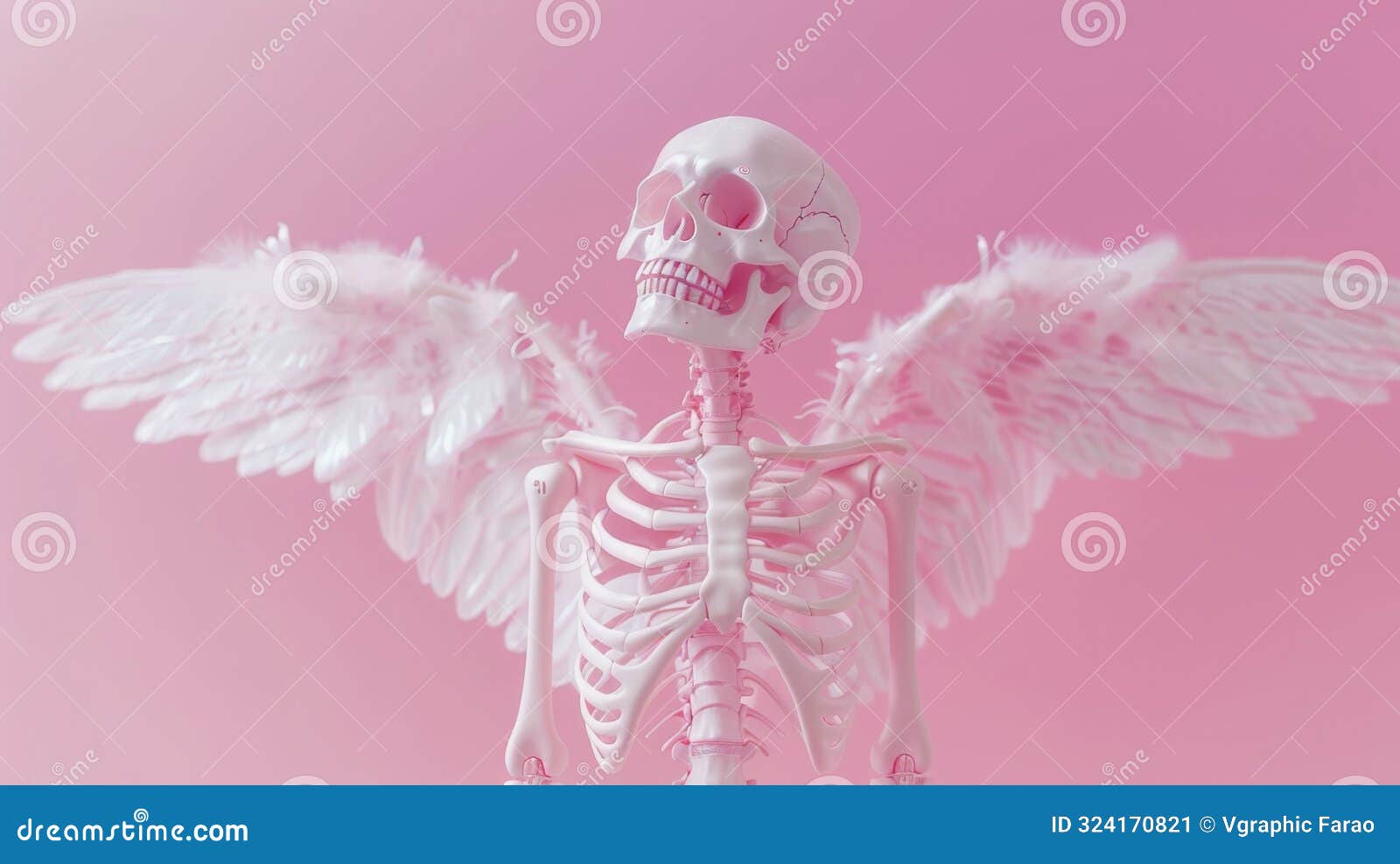 Skeleton with Angel Wings on a Pink Background, Creative Surreal ...