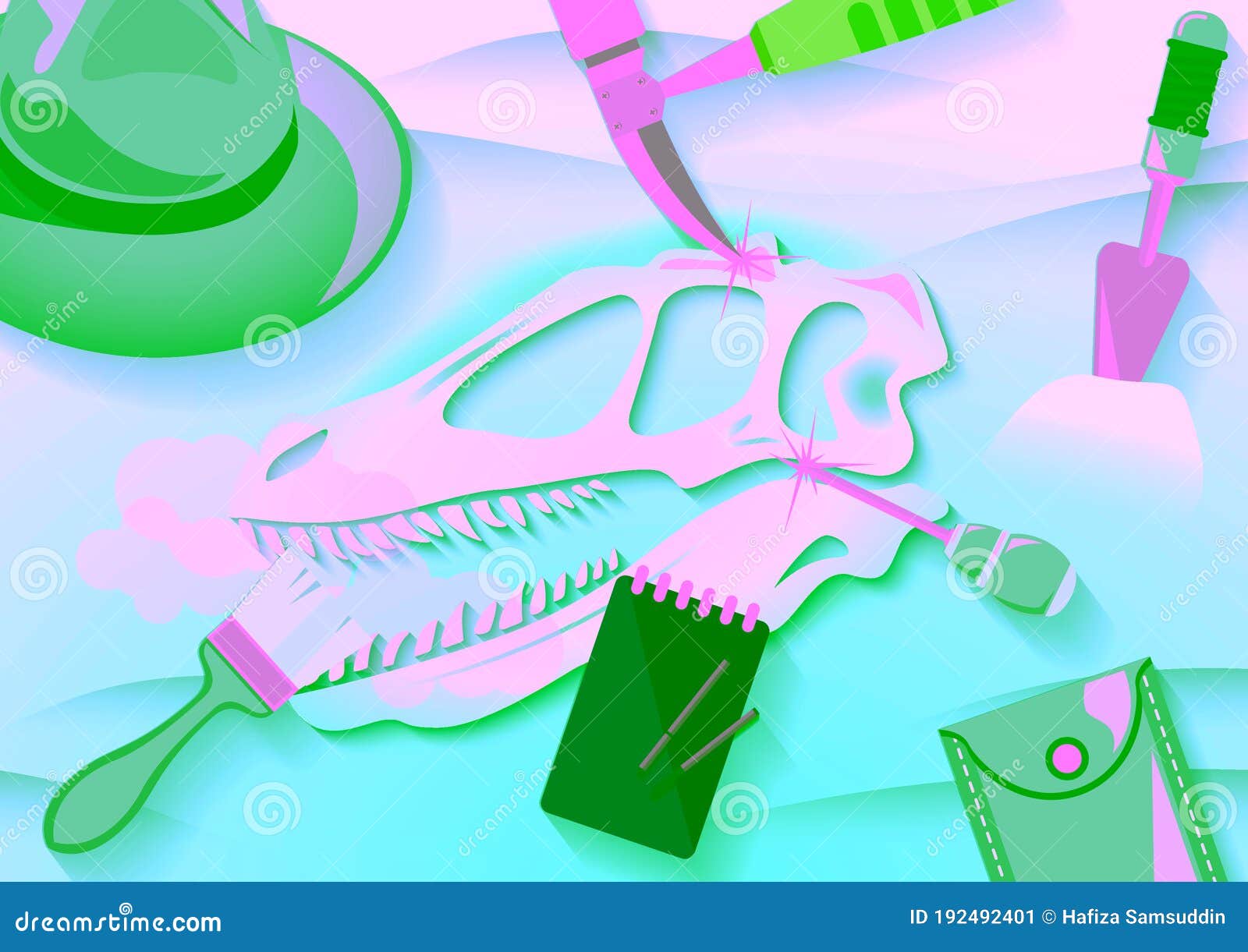 Skeleton and Archaeological Tools. Vector Illustration Decorative ...