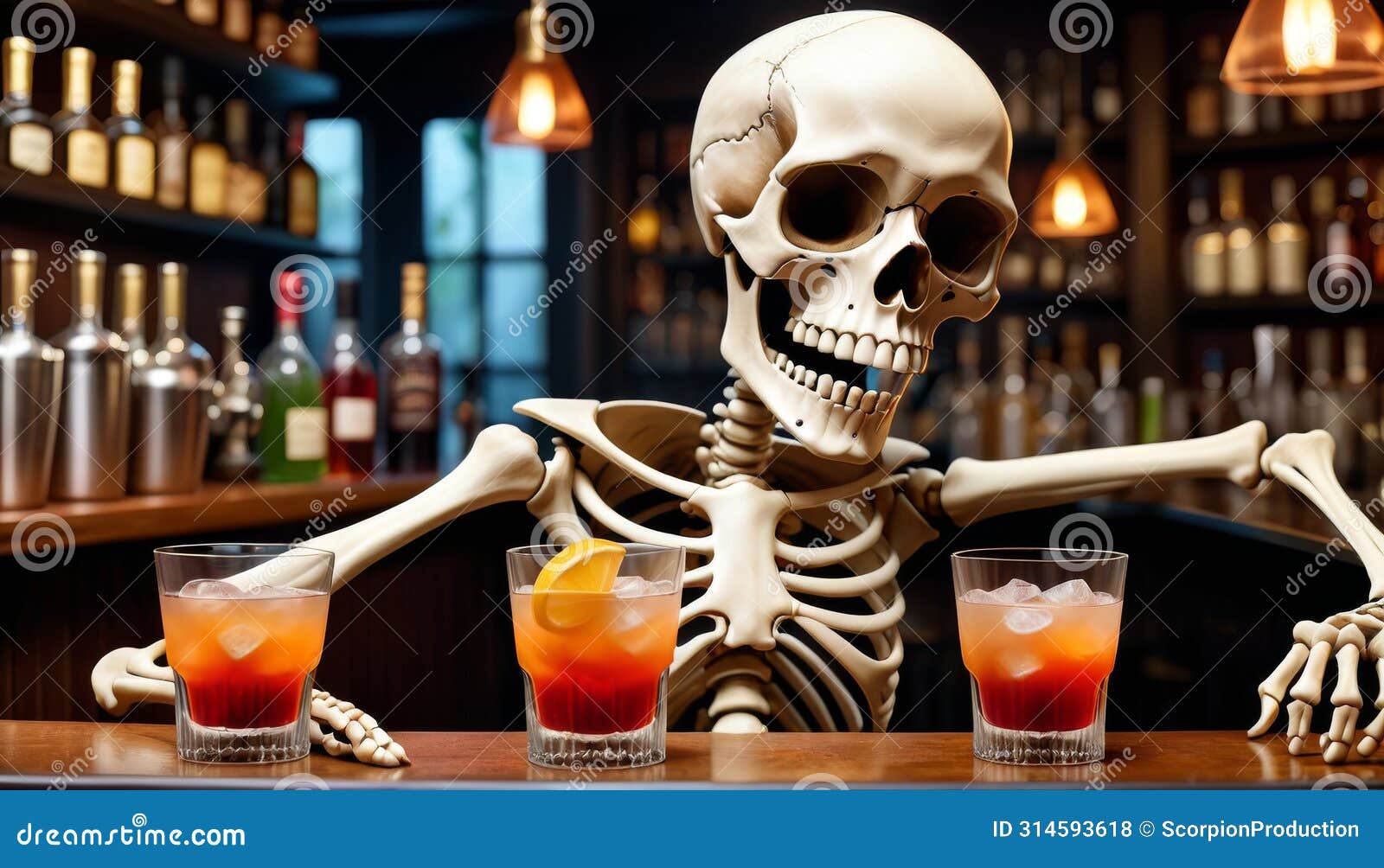 Skeleton Bartender Serving Drinks Stock Illustration - Illustration of ...
