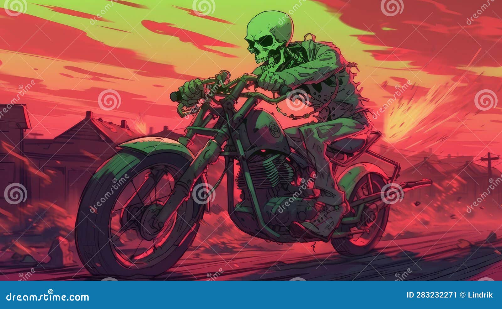 Skeleton Biker Driving Motorcycle Cartoon Vector | CartoonDealer.com ...