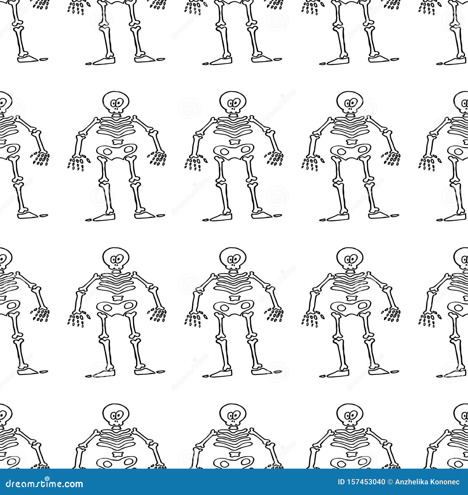 Skeleton Black Line Isolated Pattern, Halloween Theme Stock ...