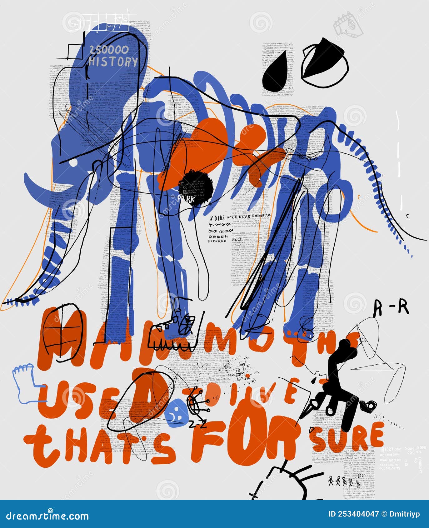 Skeleton blue mammoth stock vector. Illustration of large - 253404047