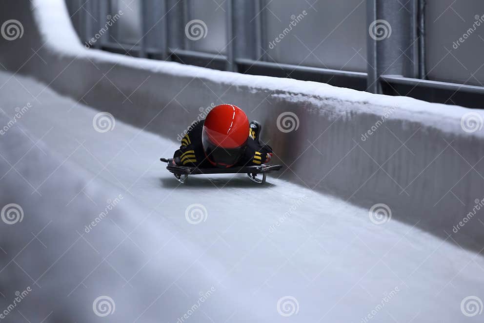 Skeleton Bob Sled in Ice Channel Stock Image - Image of speed ...