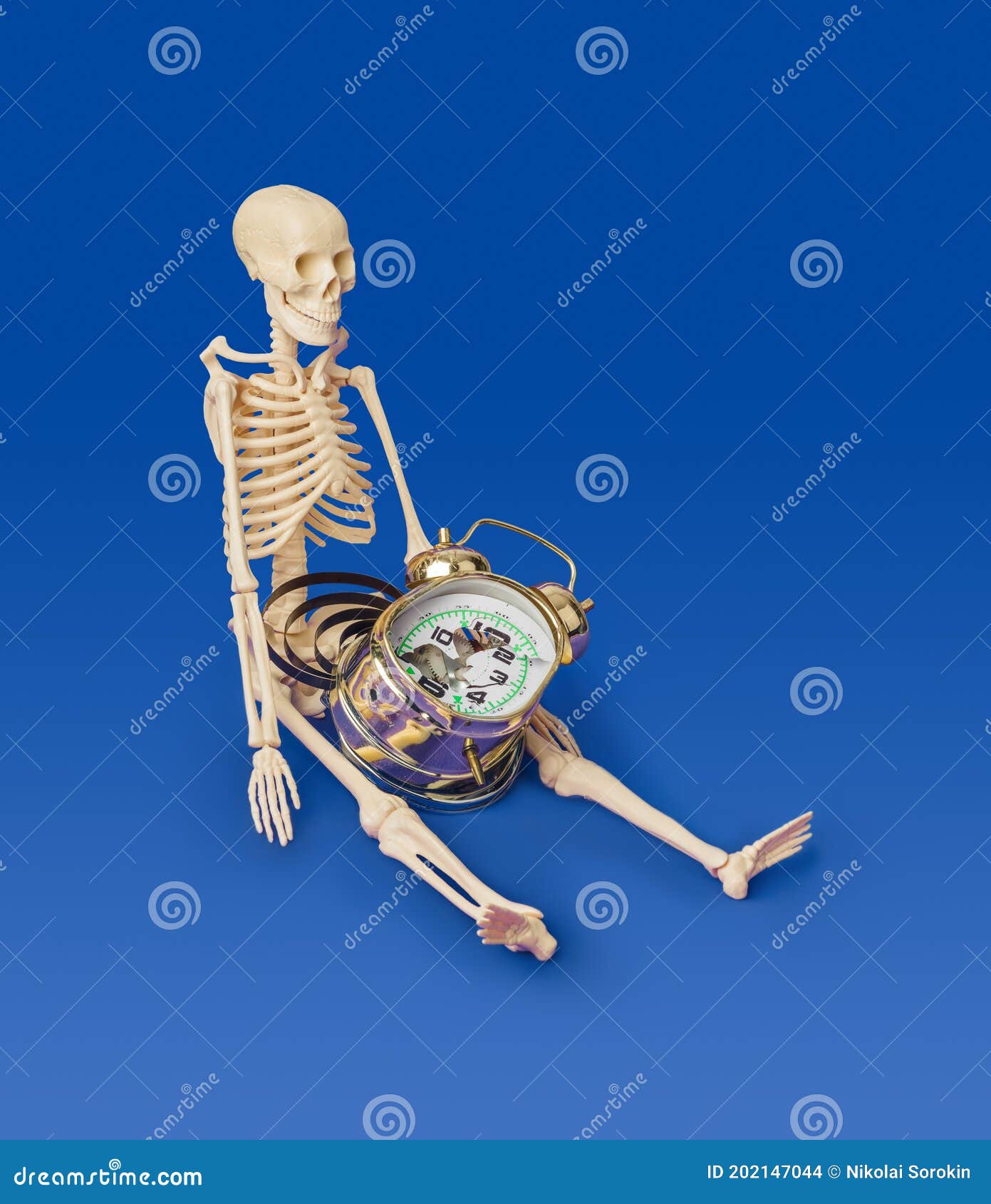 Skeleton and broken clock stock illustration. Illustration of hurry ...