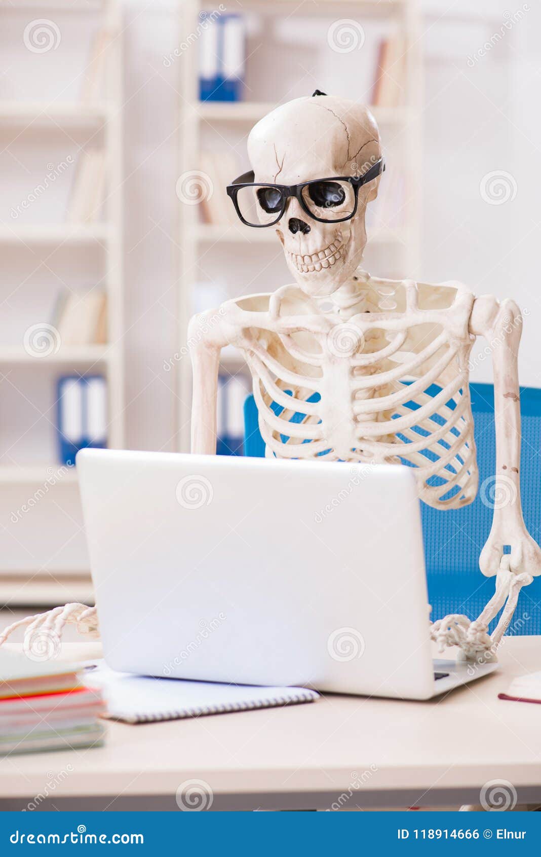 The Skeleton Businessman Working in the Office Stock Photo - Image of ...