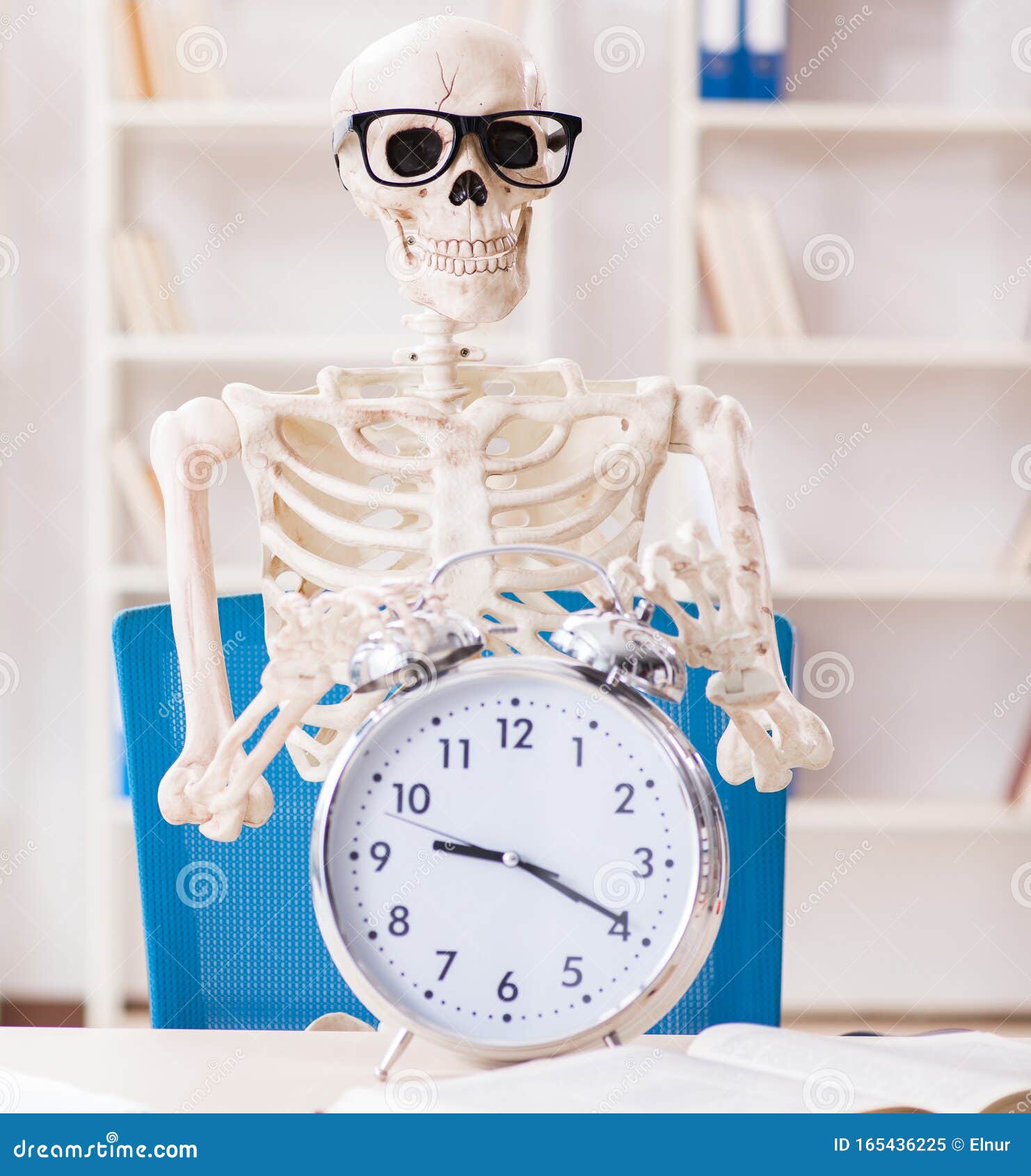Skeleton Businessman Working in the Office Stock Image - Image of clock ...