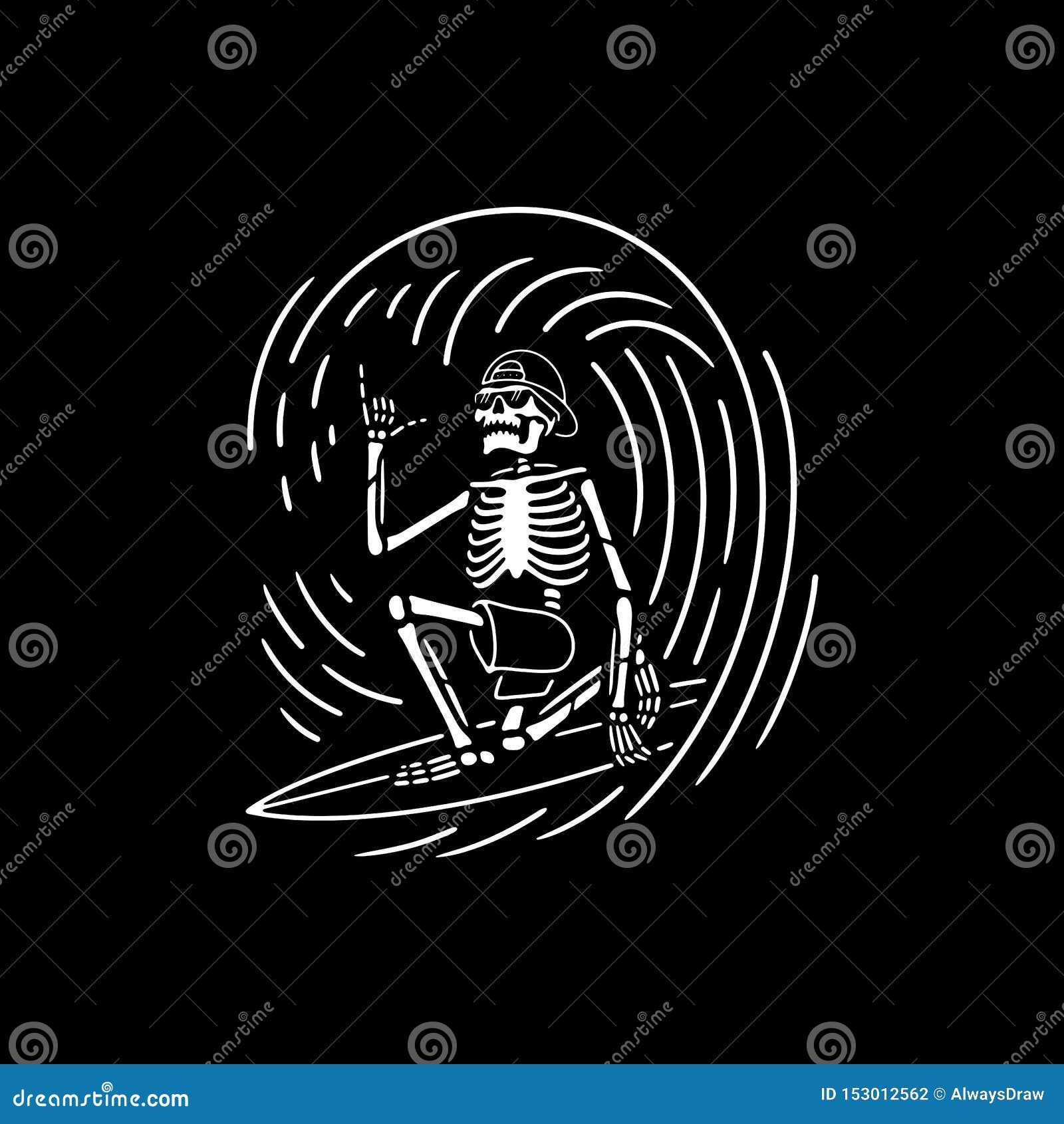 Surfer Skeleton Hand Drow Vector Illustration | CartoonDealer.com ...