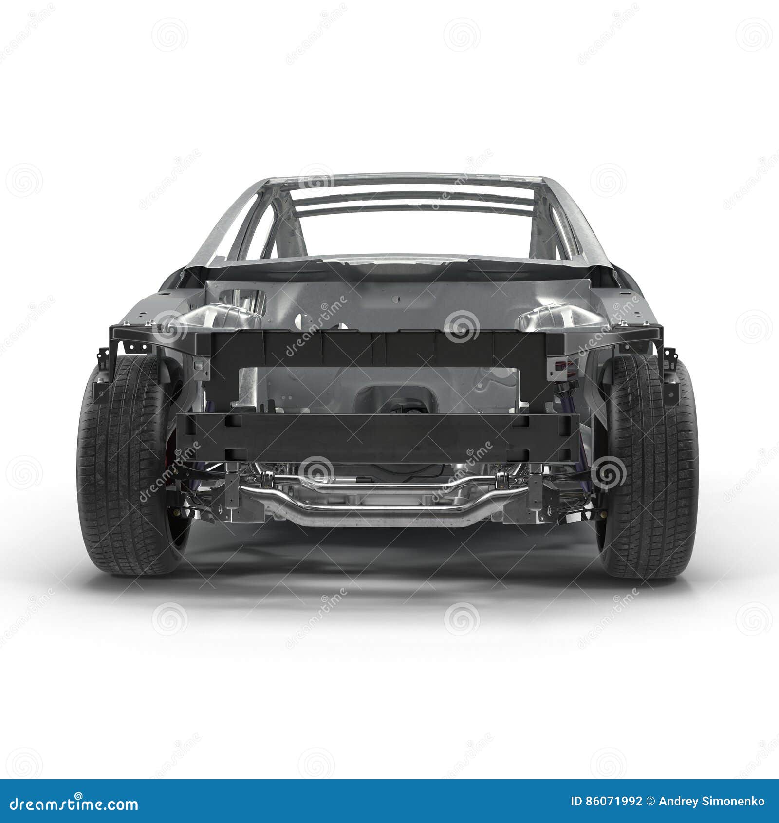 Skeleton Of A Car On White. Front View. 3D Illustration Stock ...