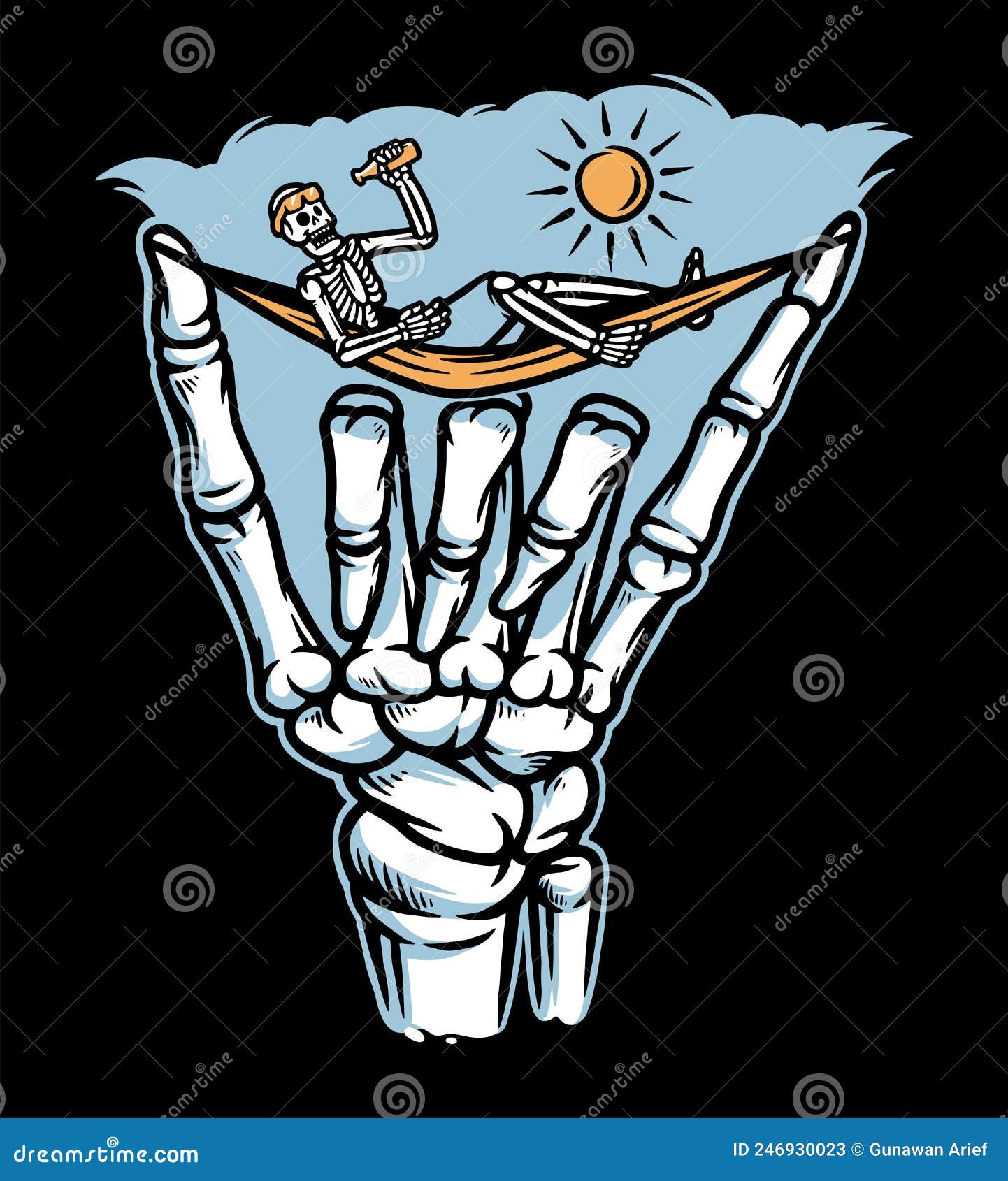 Skeleton and Chill Hand Sign Illustration Stock Vector - Illustration ...