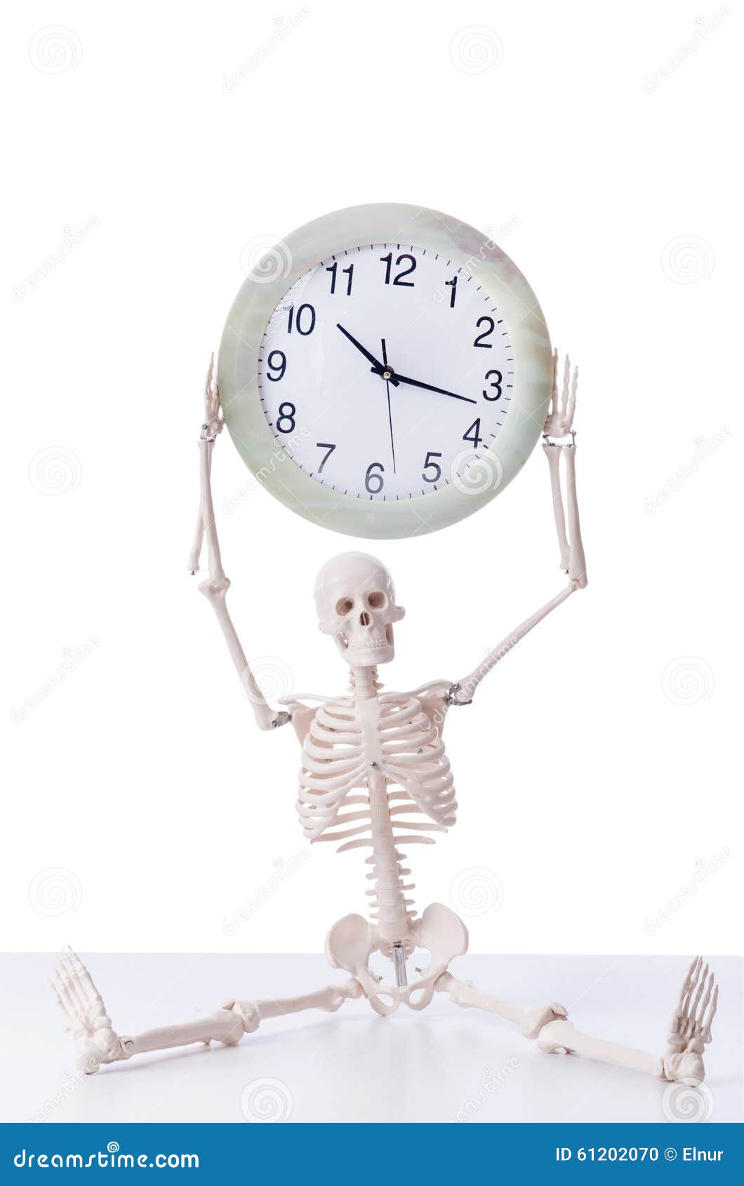 The Skeleton with Clock Isolated on White Stock Photo - Image of ...