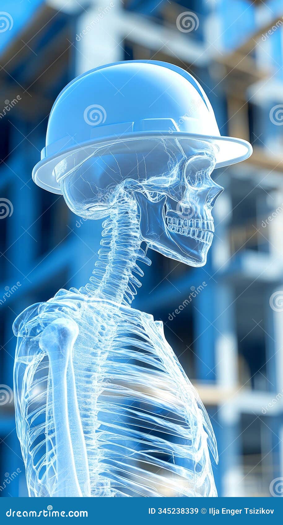 Skeleton Construction Worker with Hard Hat on Blurry Construction Site ...