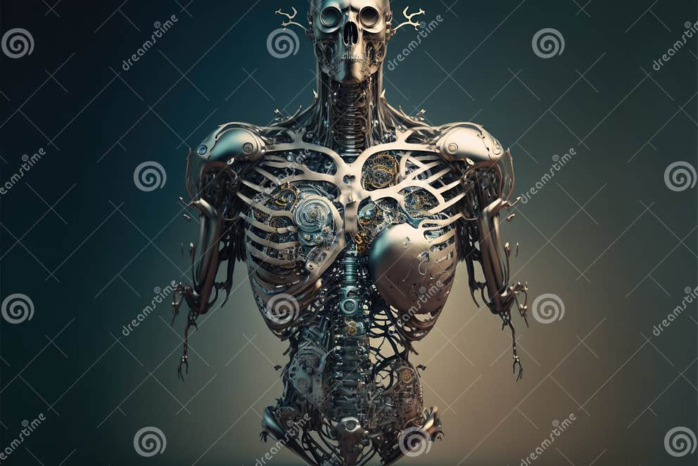 Skeleton of a cyborg stock illustration. Illustration of ghoul - 267239967