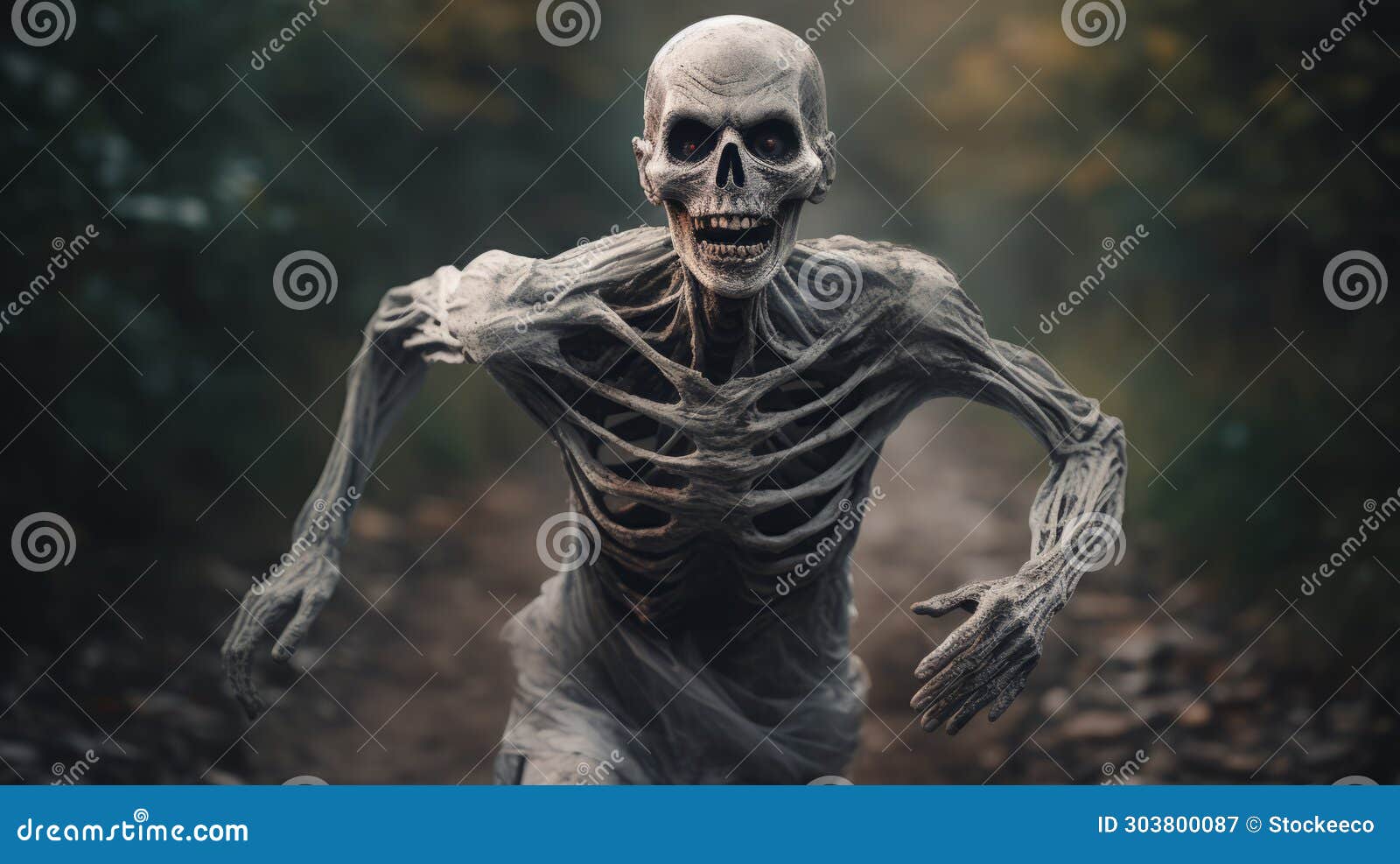 Scary Skeleton Running: Ultra Realistic Trail Encounter Stock ...